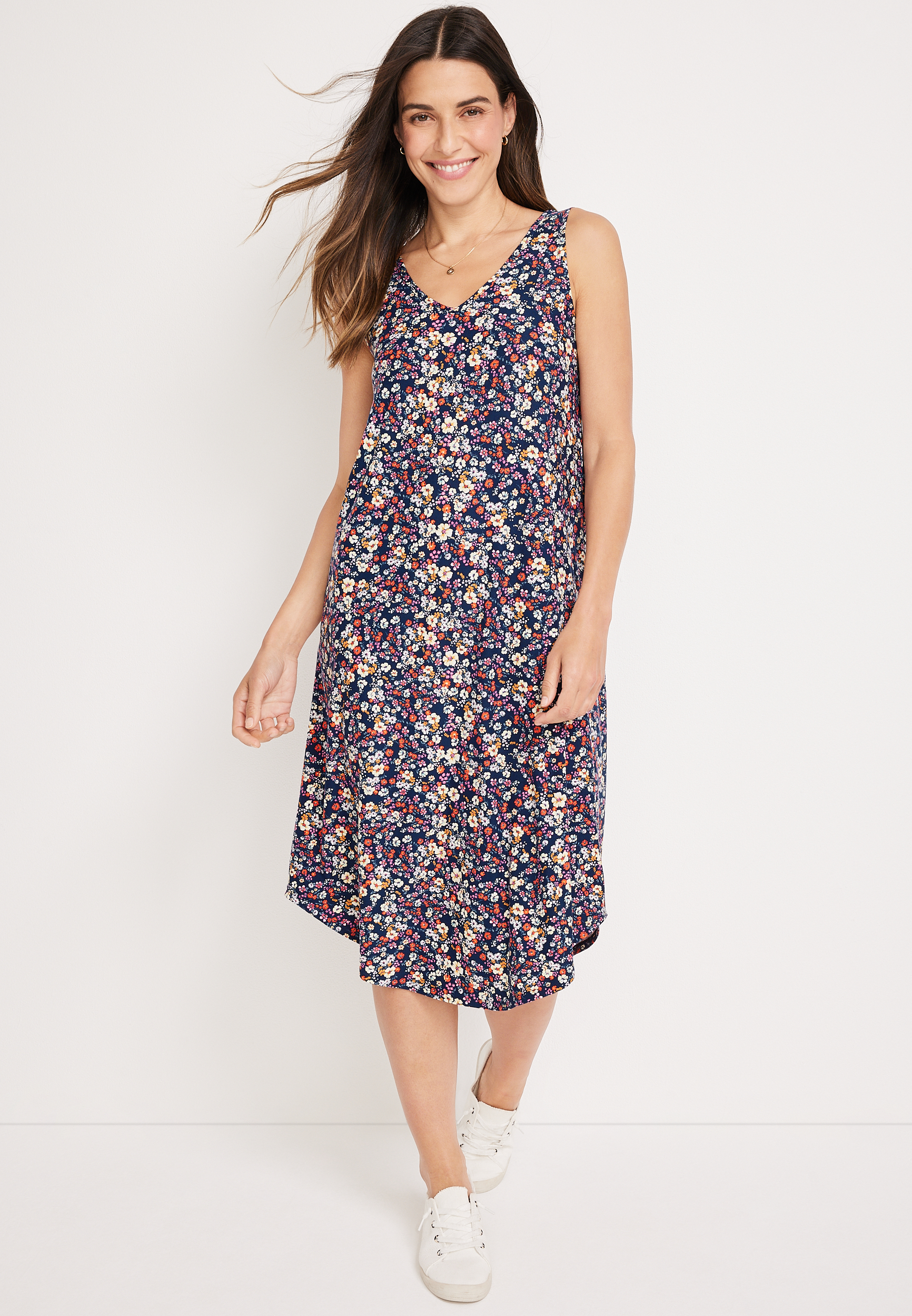 24/7 Floral V Neck Midi Dress | maurices