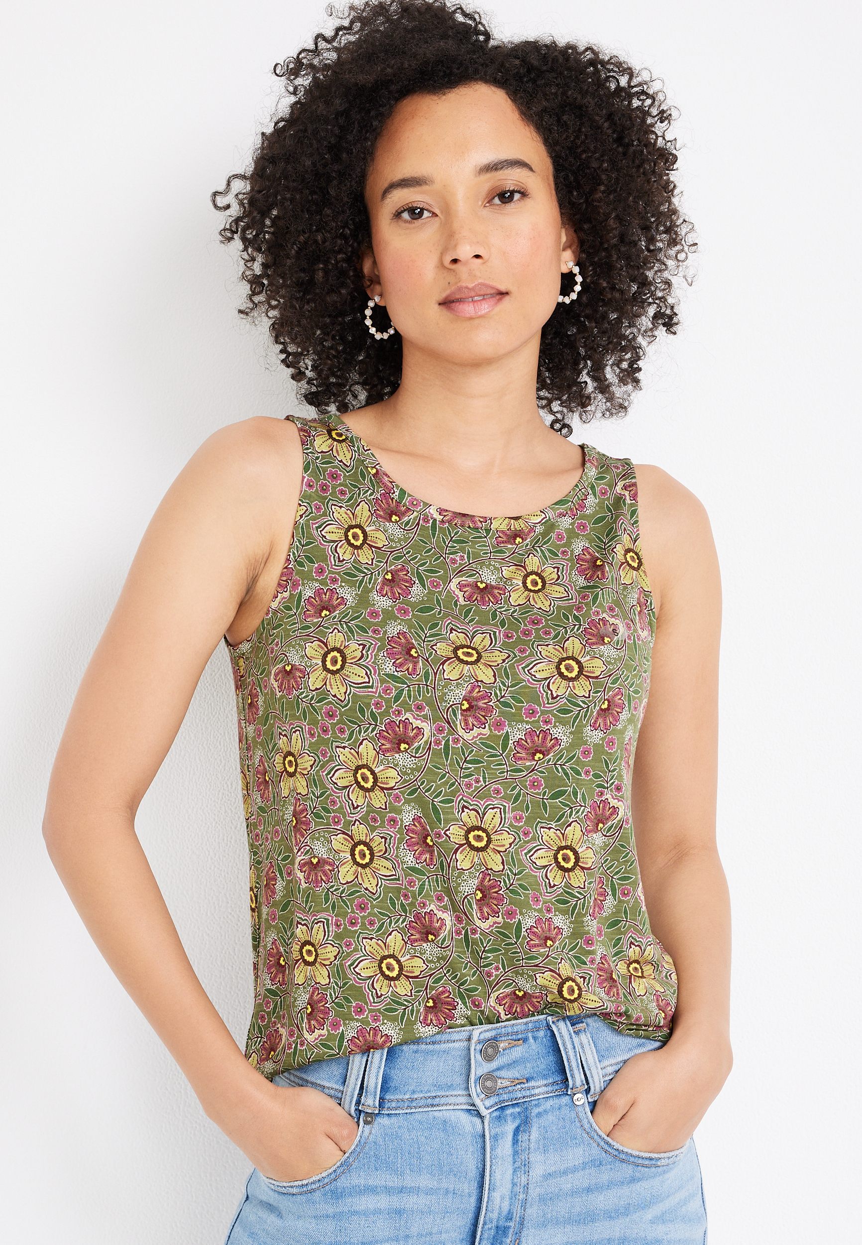 247 Mara Floral High Neck Tank Top Maurices