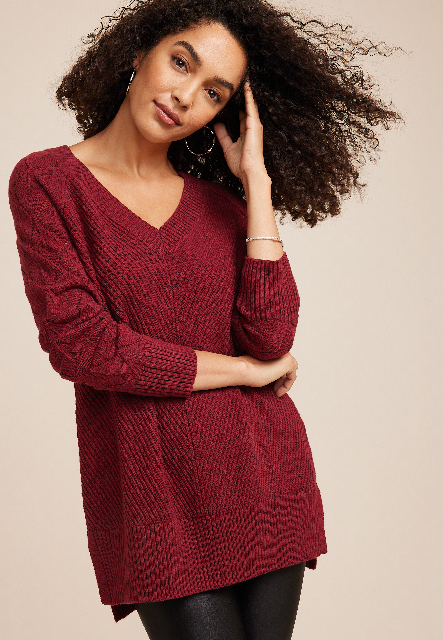 Pointelle Sleeve Tunic Sweater | maurices