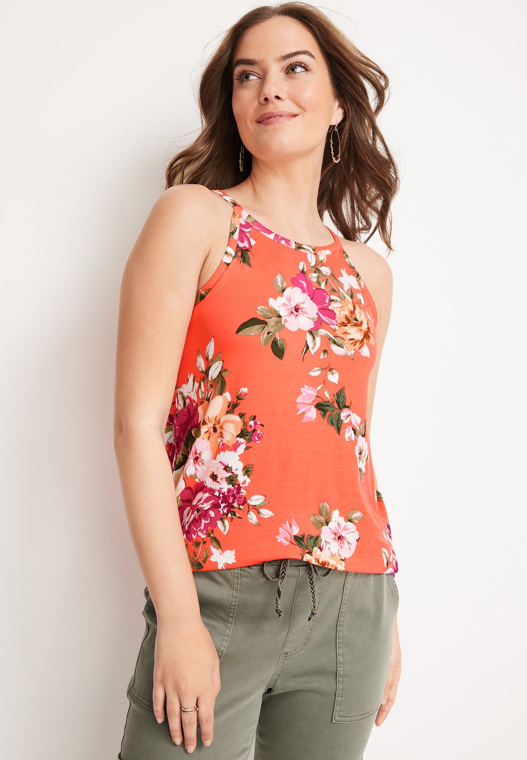 24/7 Mara Floral High Neck Tank Top | maurices