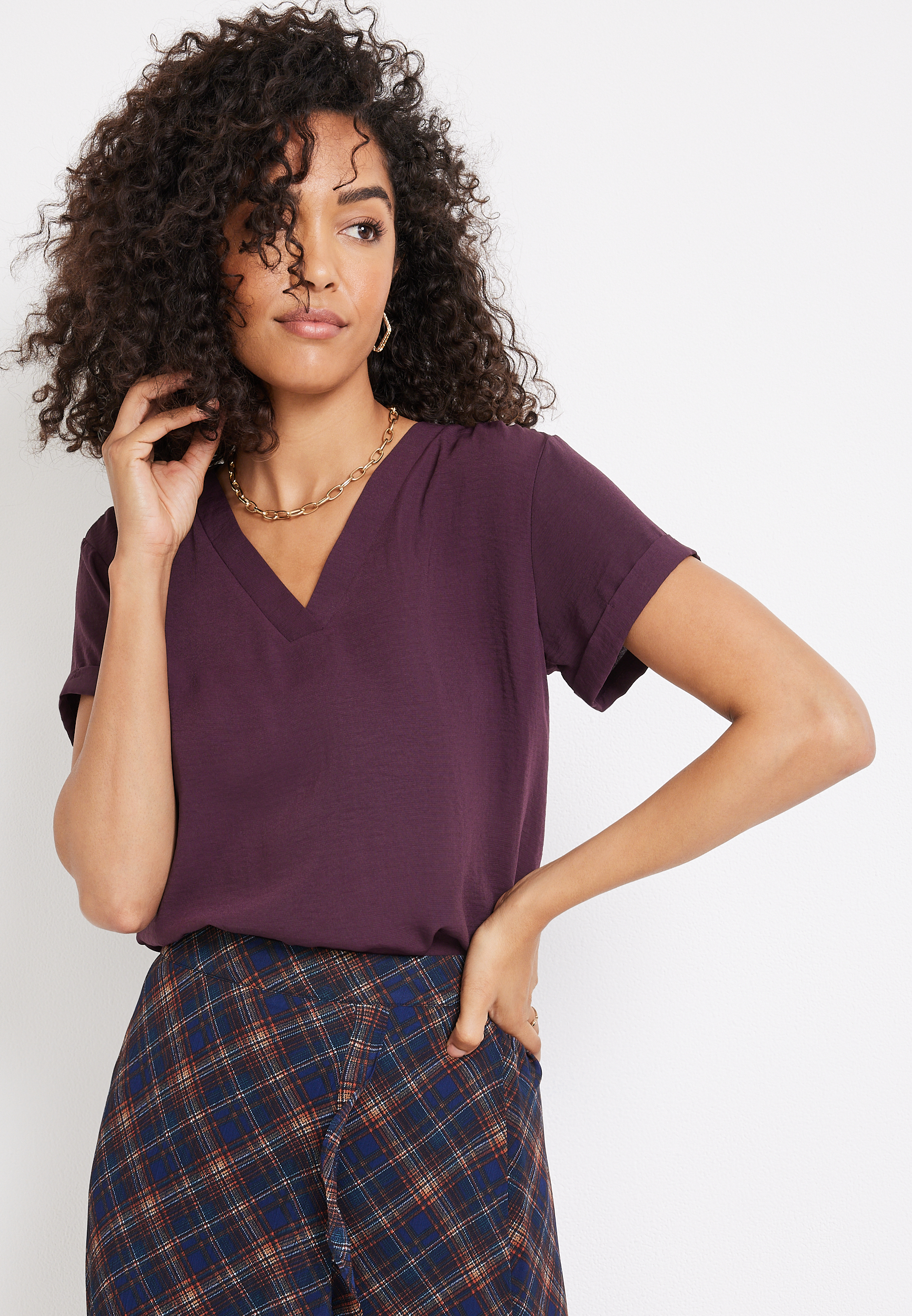 Solid V Neck Blouse | maurices