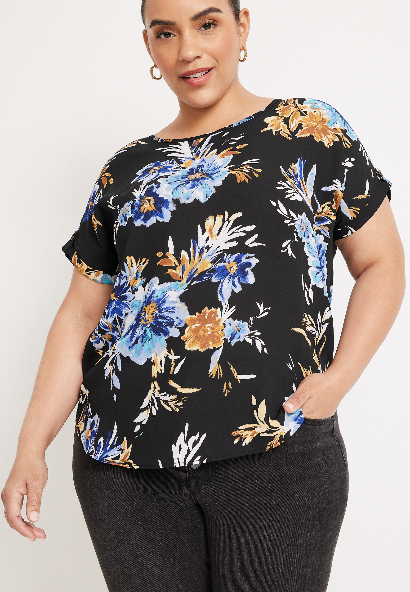 Plus Size Delton Floral Zipper Back Blouse | maurices