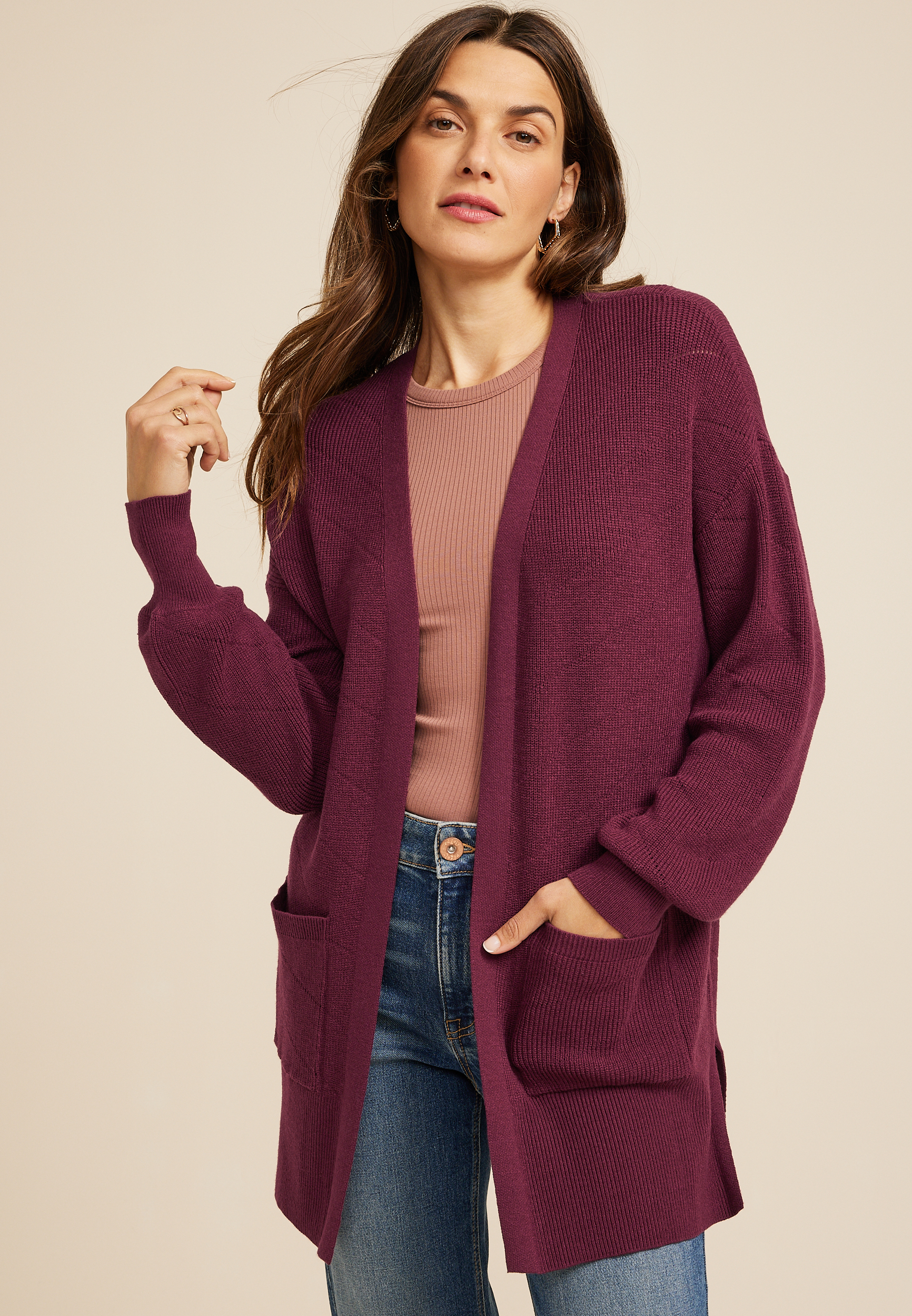 Drop Shoulder Open Front Cardigan | maurices