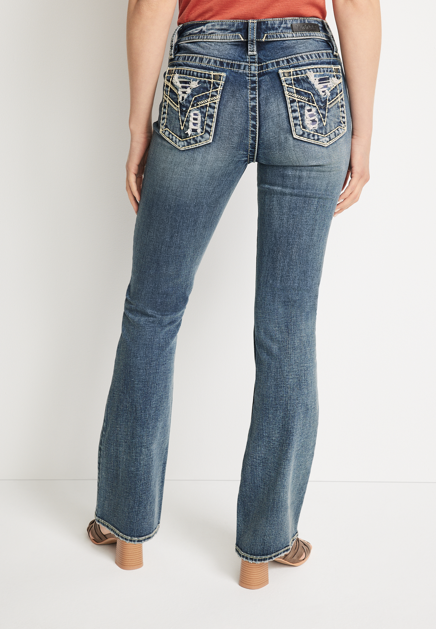 Vigoss® Bootcut Heritage Blue Plaid Pocket Mid Rise Jean | maurices