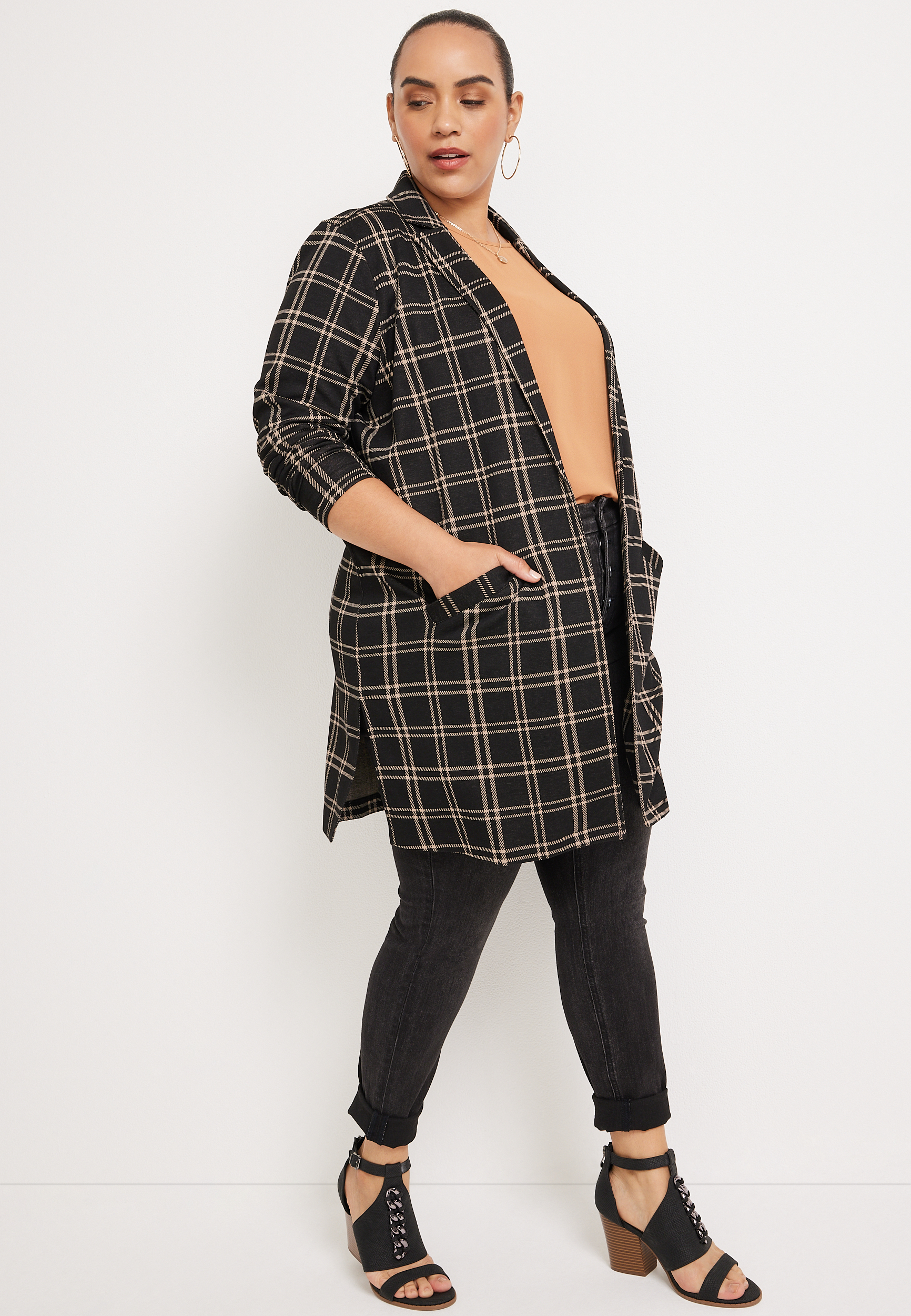 Plus Size Windowpane Duster Blazer | maurices