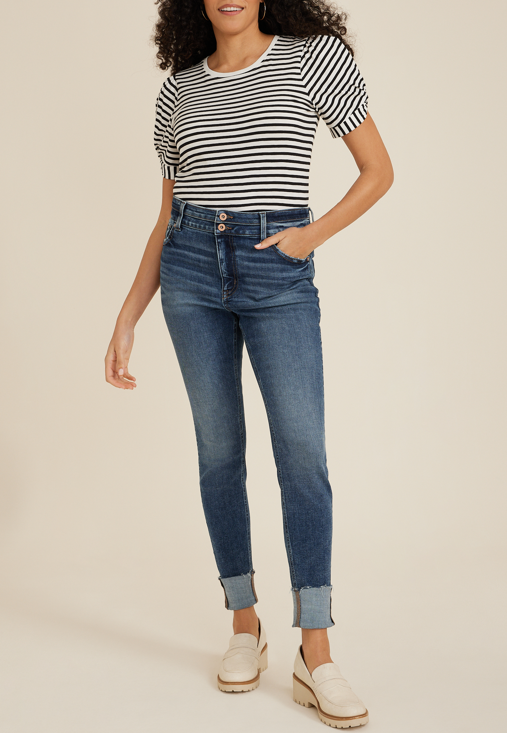 edgely™ Super Skinny Mid Fit Mid Rise Double Button Jean | maurices