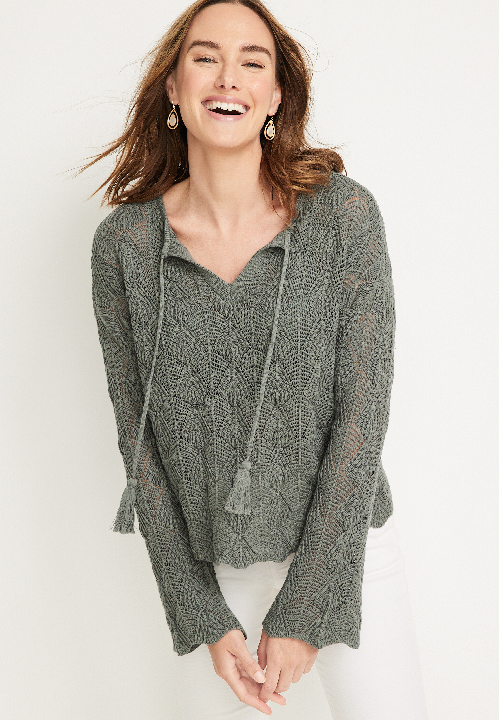 Bell Sleeve Pointelle Sweater | maurices