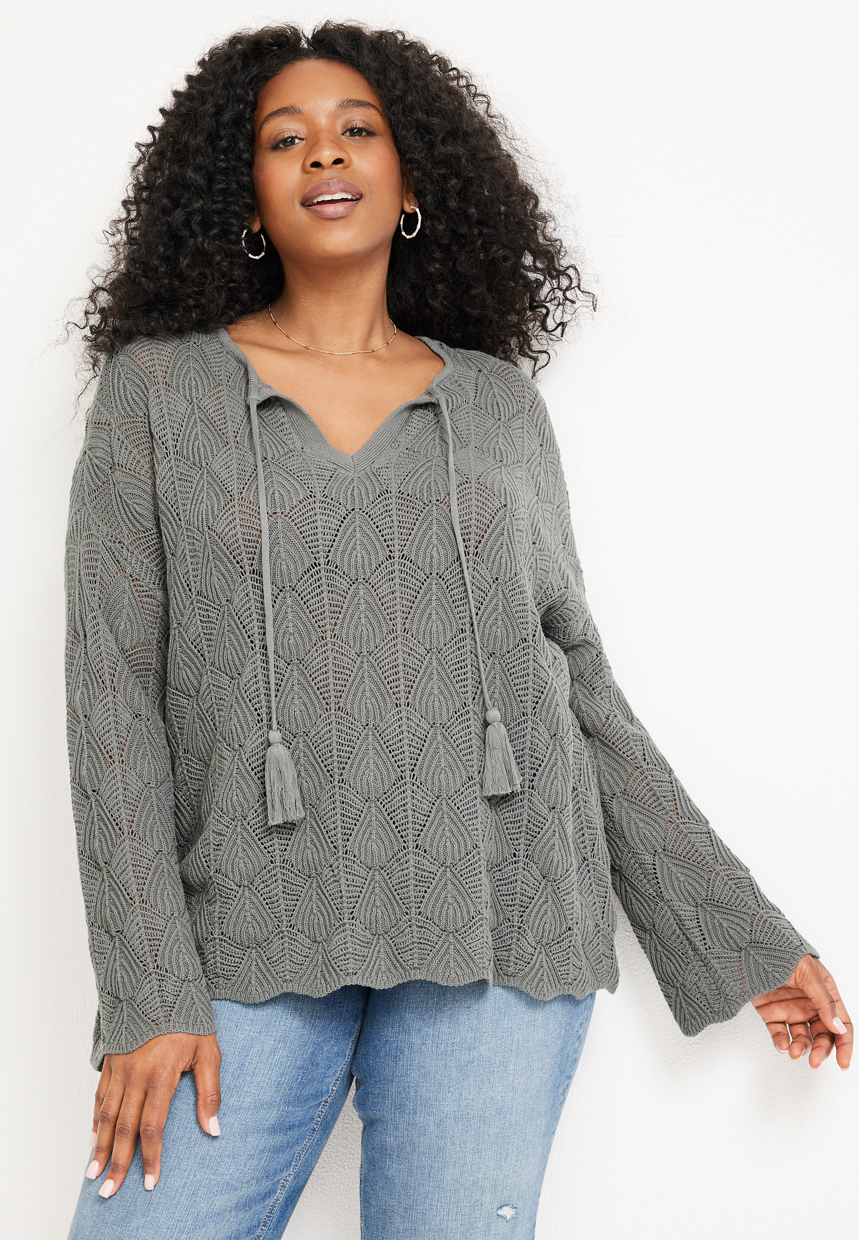 Plus Size Bell Sleeve Pointelle Sweater | maurices