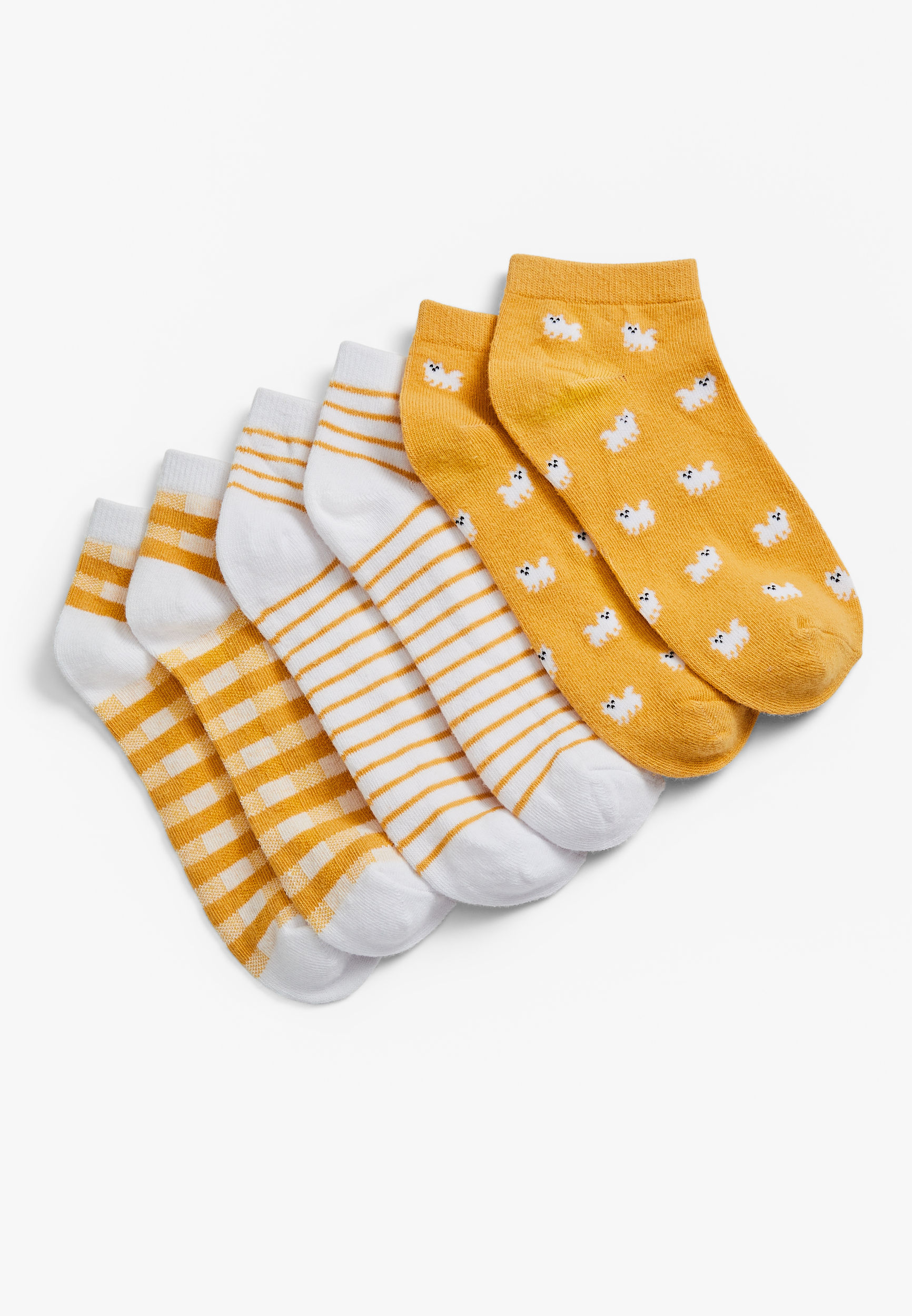 Girls 3 Pack Printed Yellow Ankle Socks | maurices