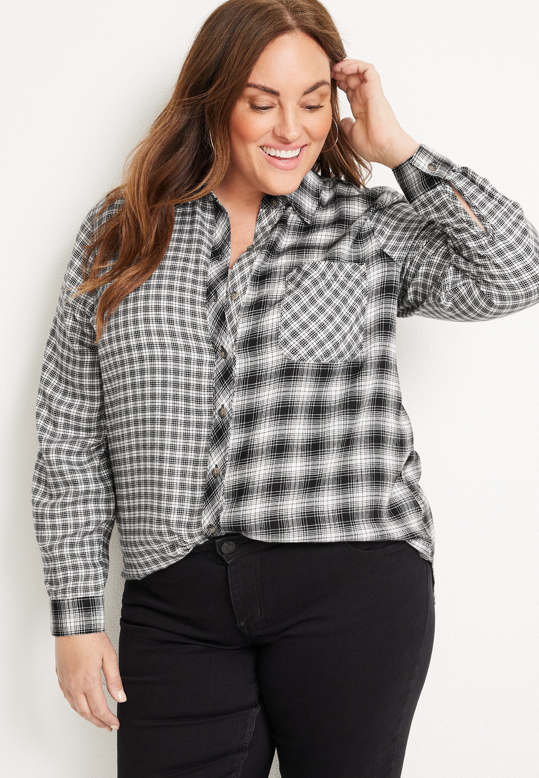Plus Size Collegiate Plaid Button Down Shirt | maurices