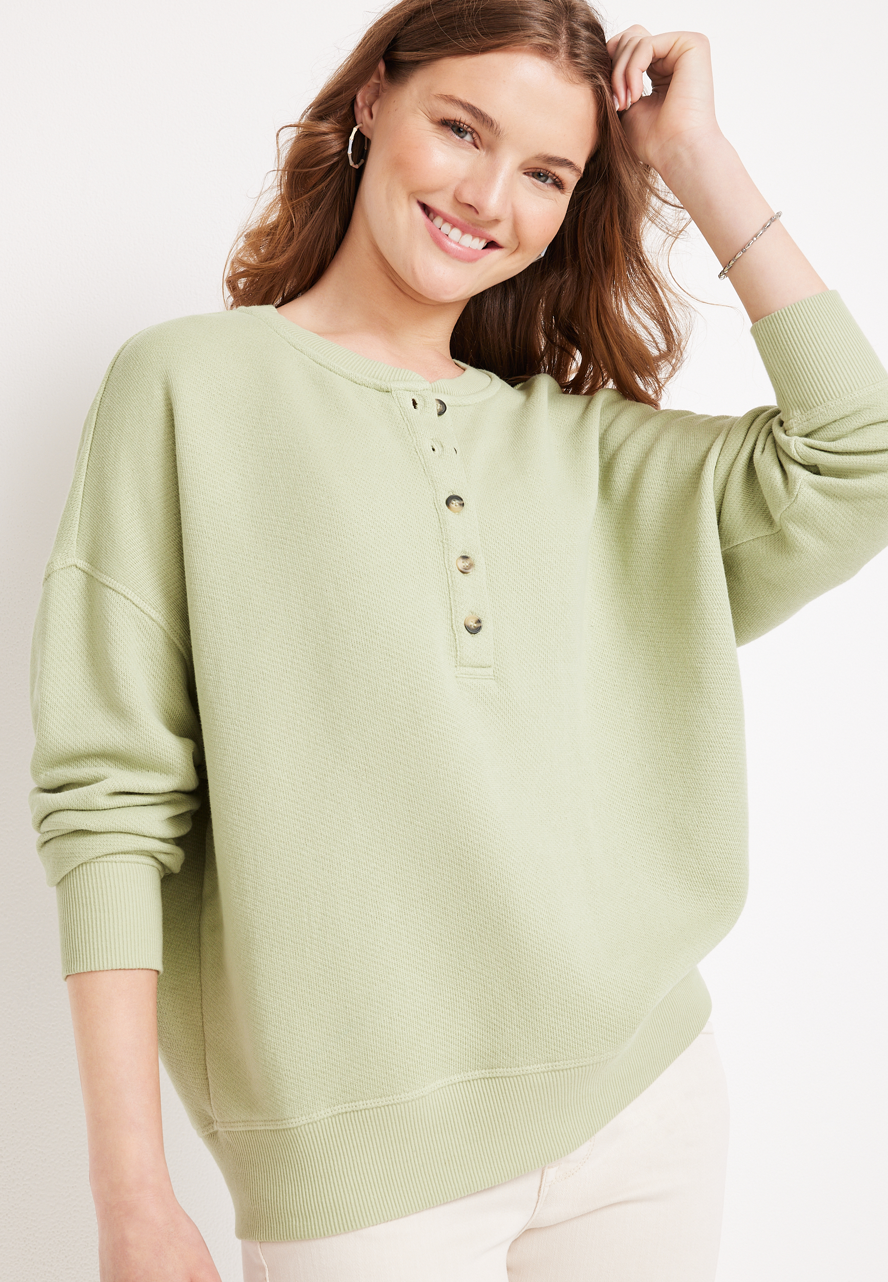 Henley Drop Shoulder Sweatshirt | maurices