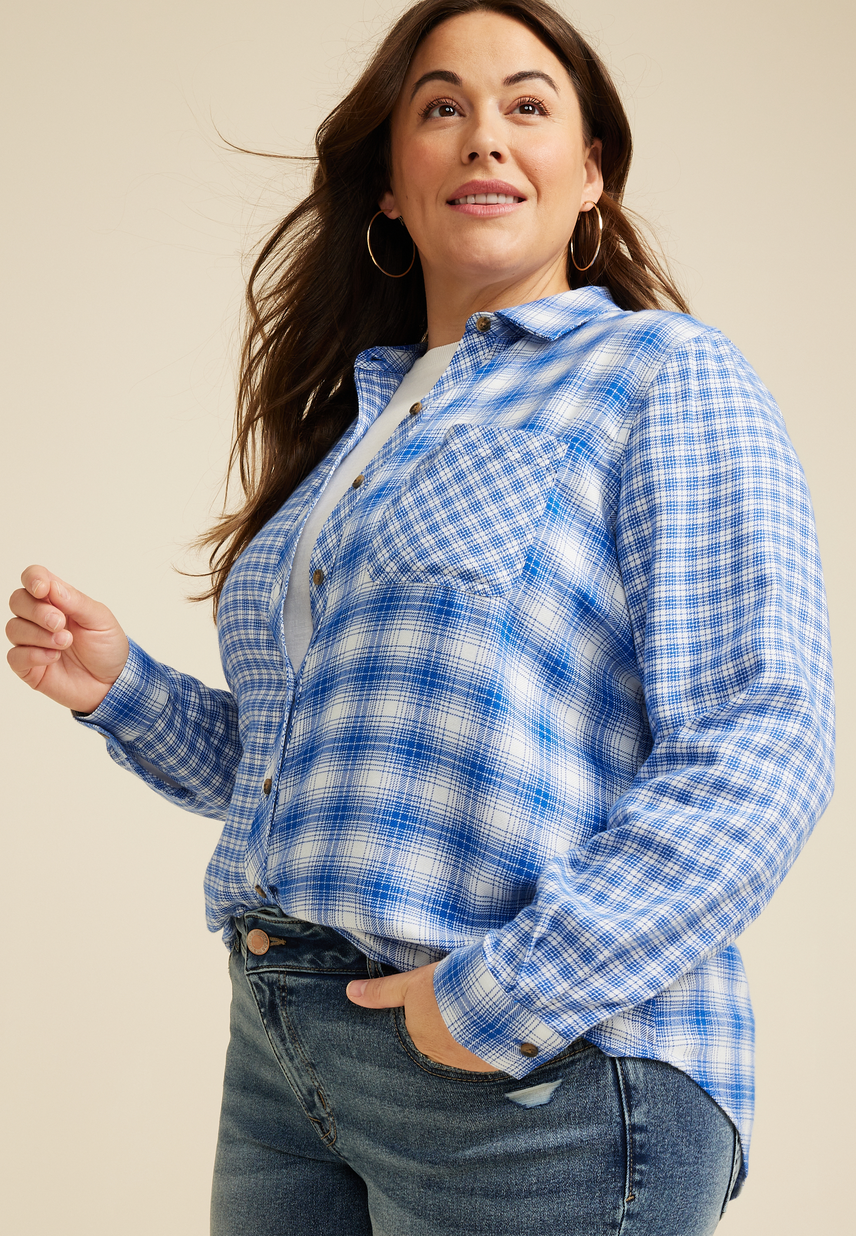 Plus Size Collegiate Plaid Button Down Shirt | maurices