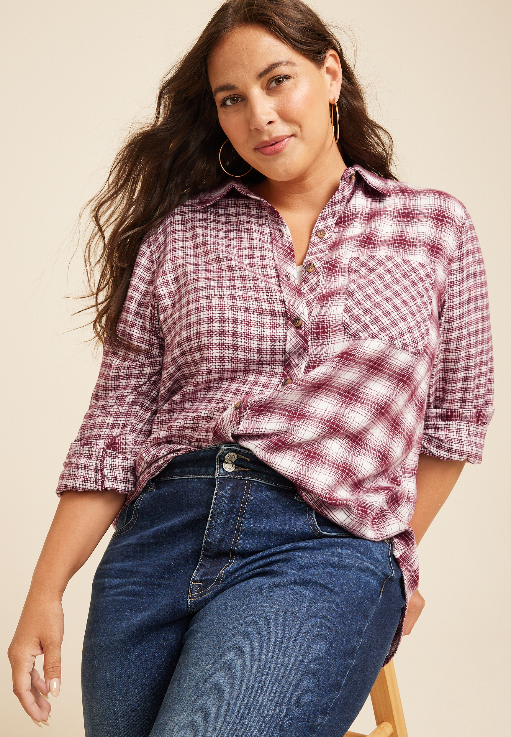 Women's Plus Size Plaid & Button Down Shirts | maurices