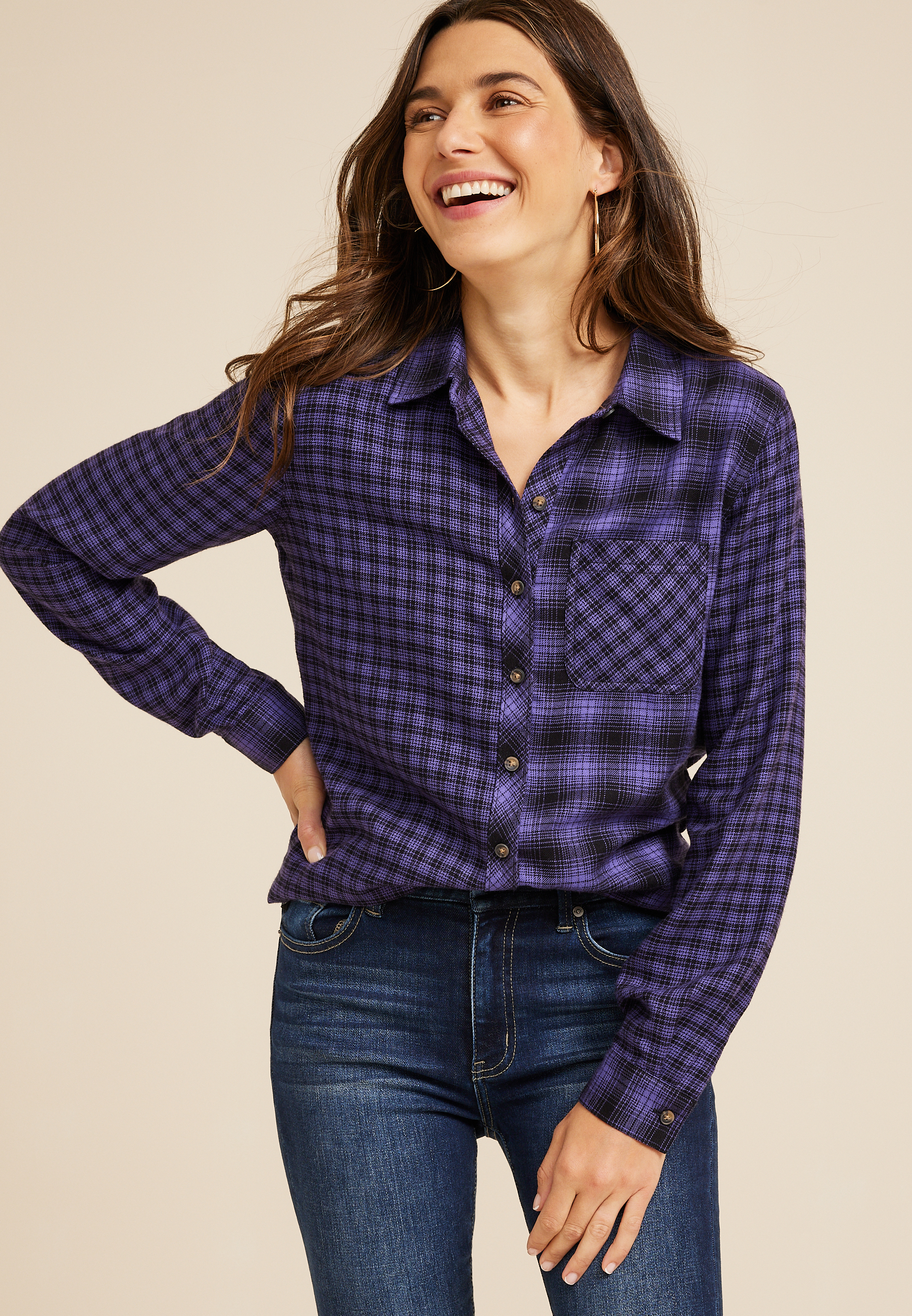 Purple Plaid & Button Down Shirts | maurices