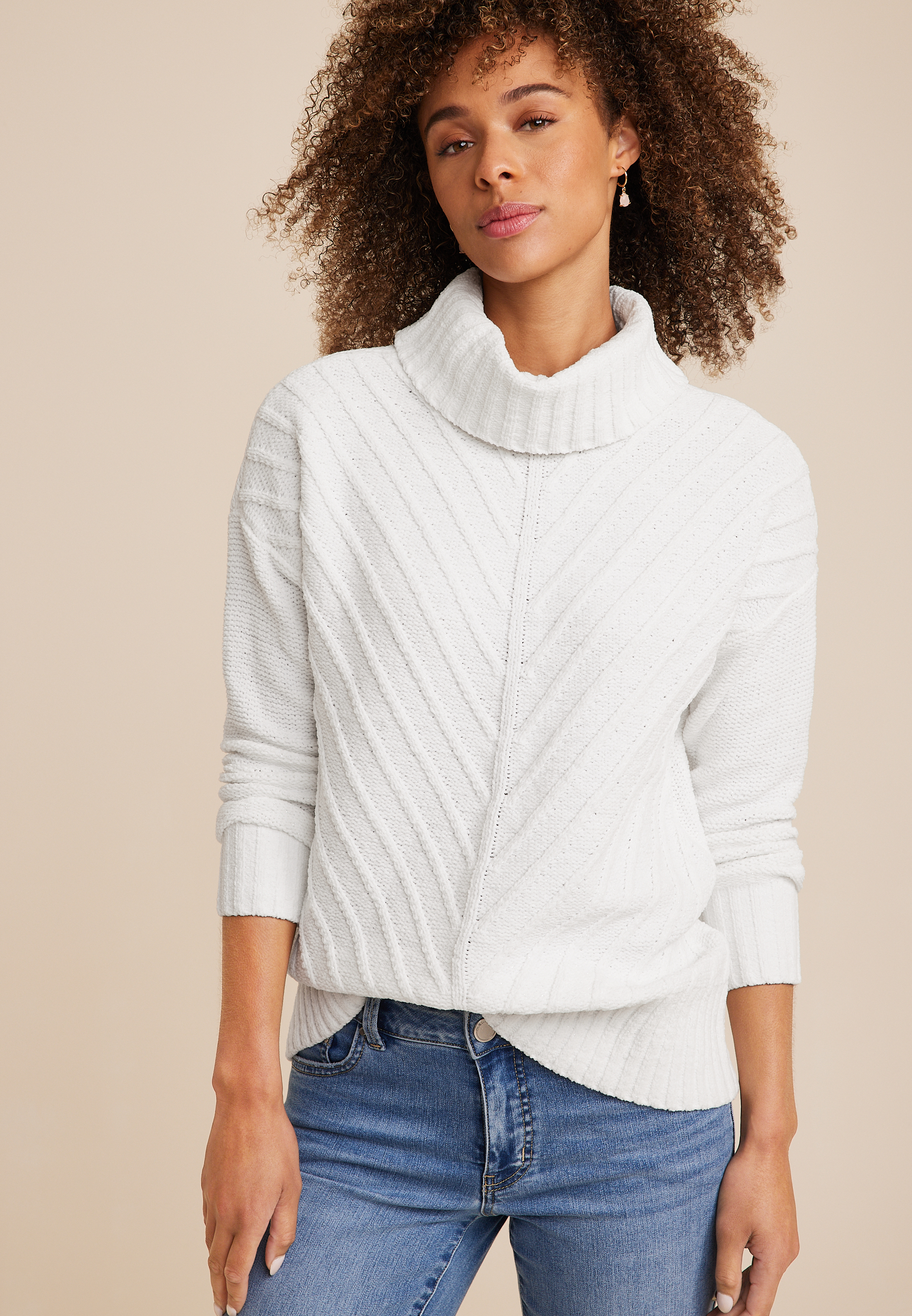 Chevron Lurex Turtleneck Sweater | maurices