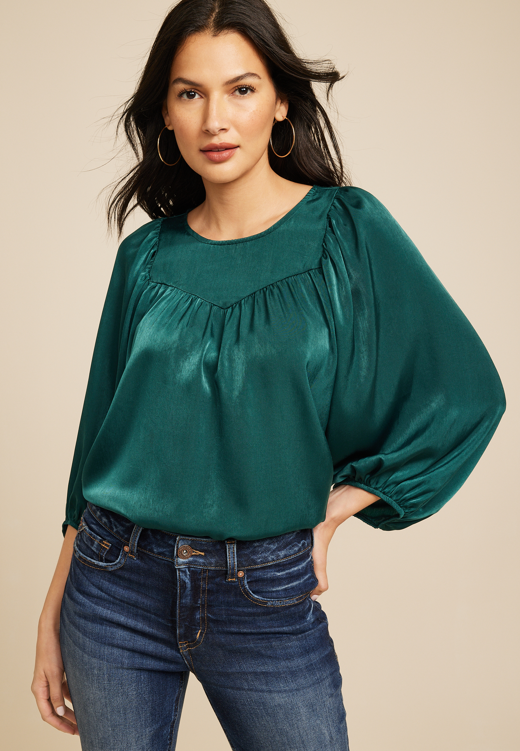 Satin Flounce Sleeve Blouse | maurices