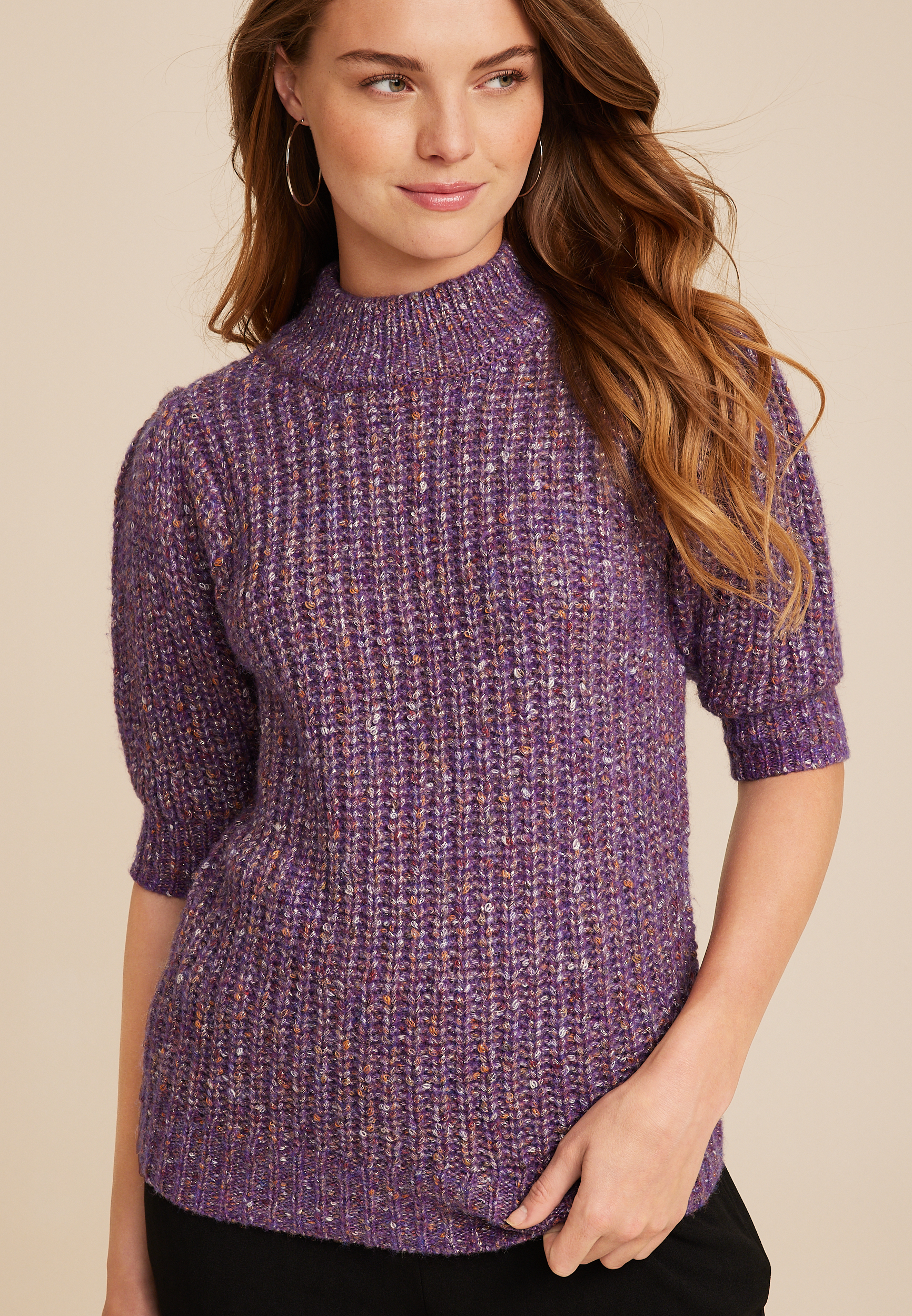 Purple Metallic Knit Sweater | maurices