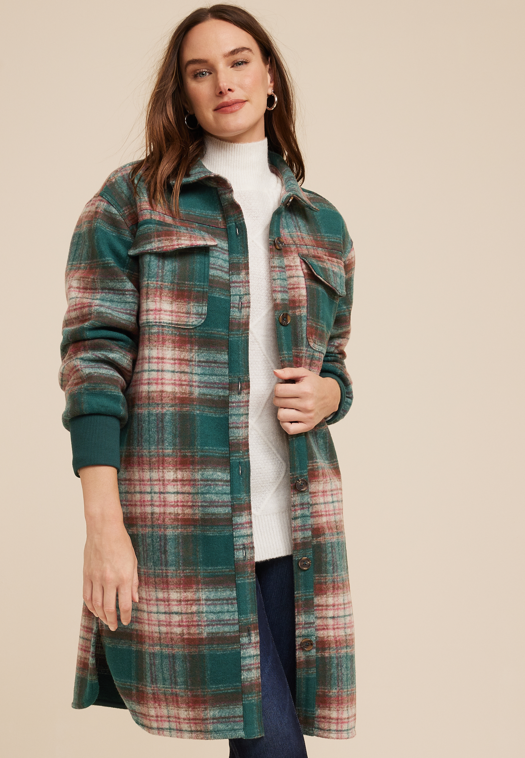 Green Plaid Longline Shacket | maurices
