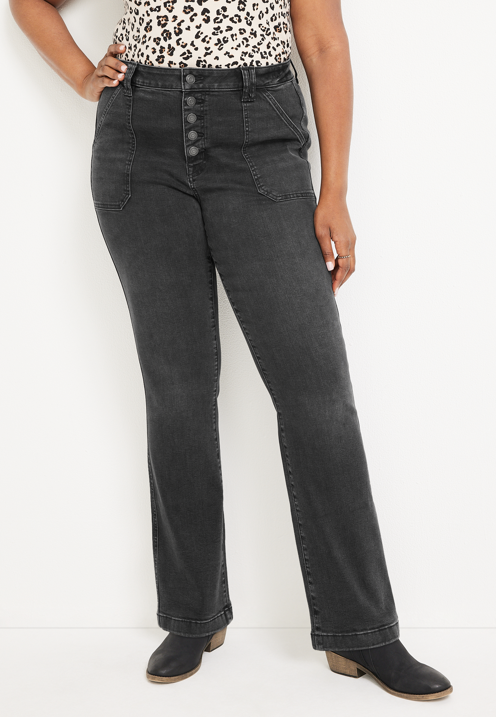 Plus Size m jeans by maurices™ Black Barely There Bootcut High Rise ...