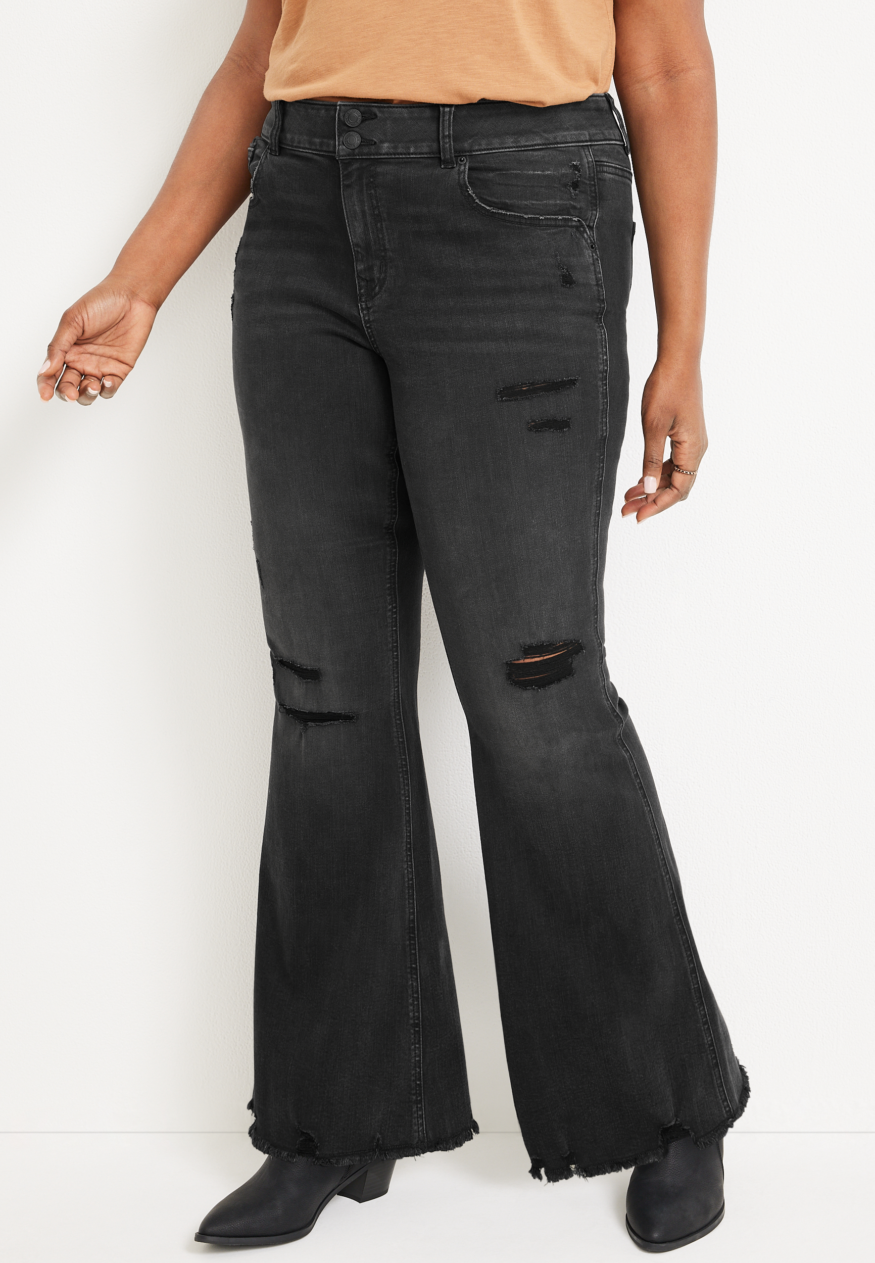 Plus Size m jeans by maurices™ Flare Mid Rise Ripped Jean | maurices