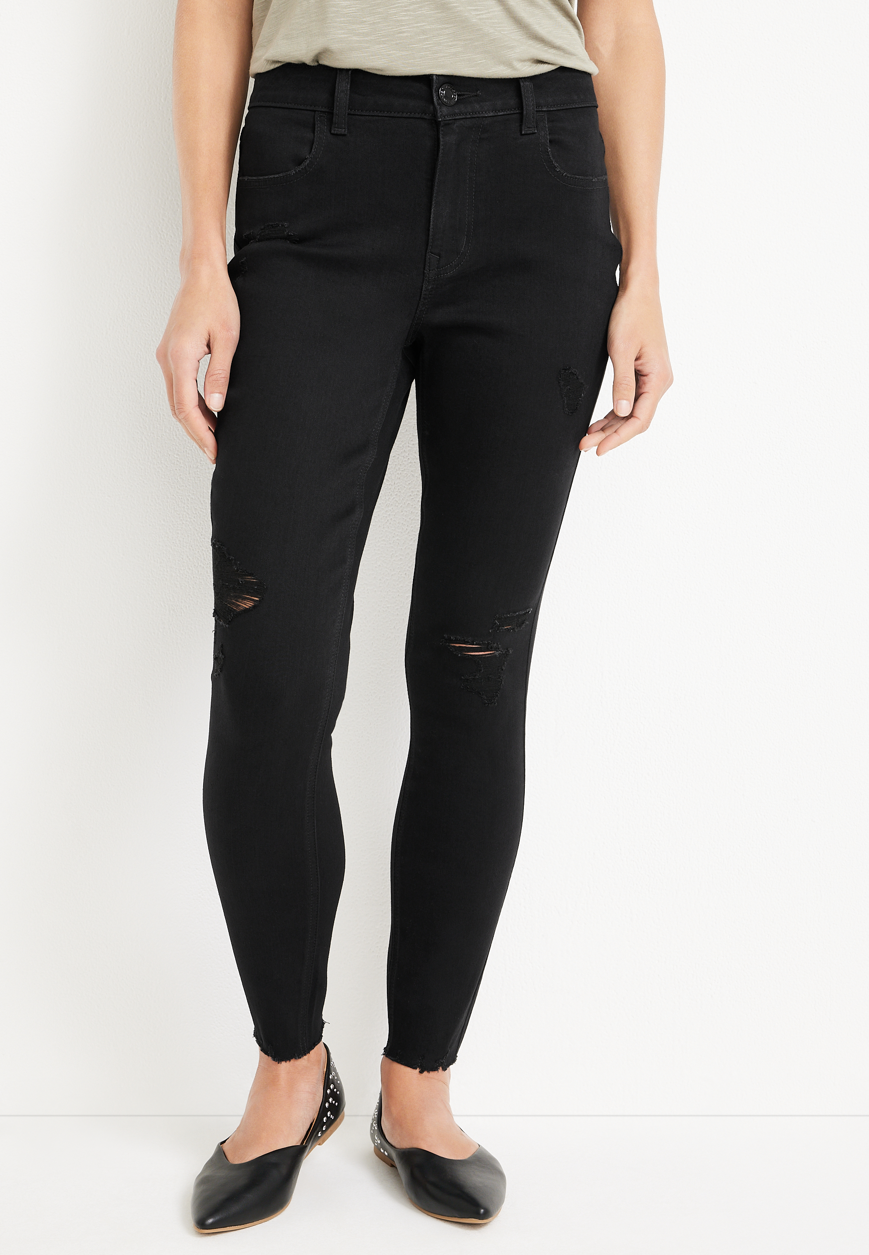 m jeans by maurices™ Super Skinny Ankle Mid Rise Ripped Jean | maurices