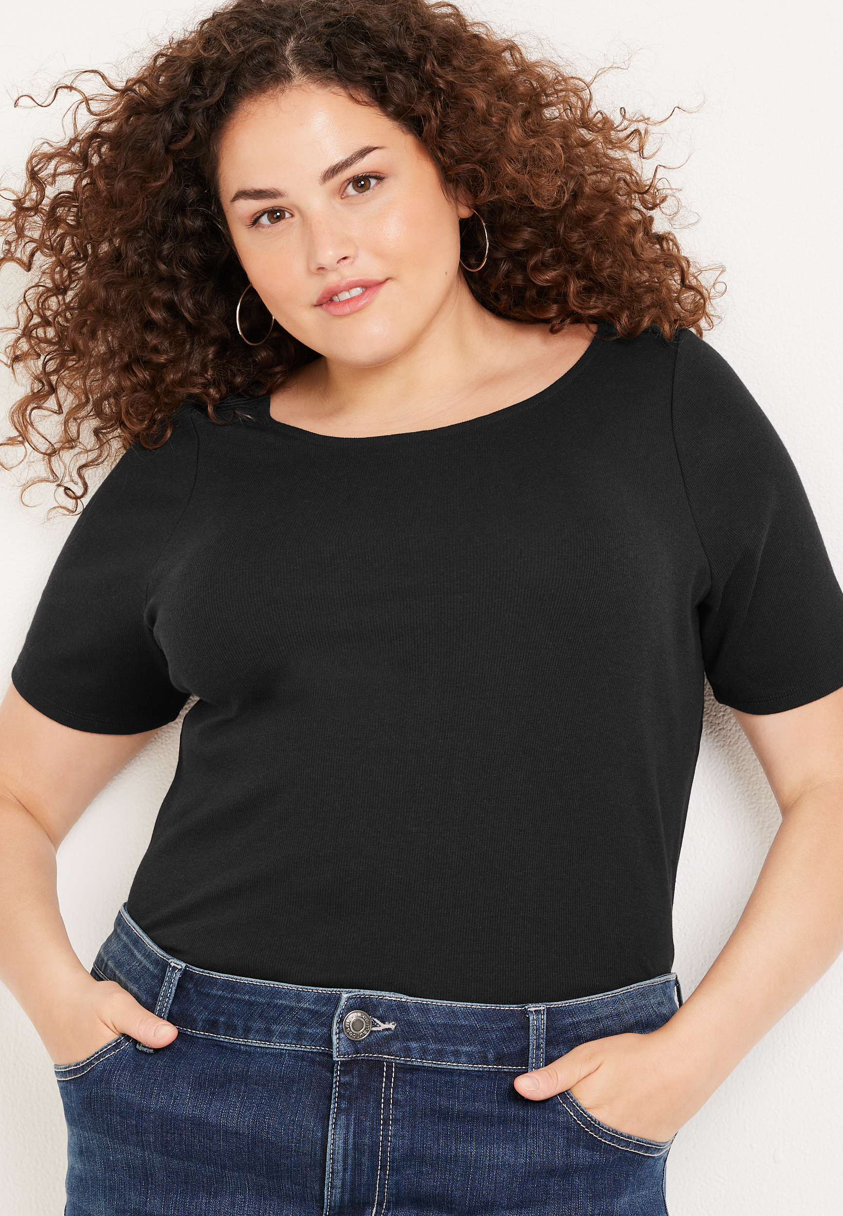 Plus Size 24/7 Flawless Ribbed Ballet Neck Tee | maurices