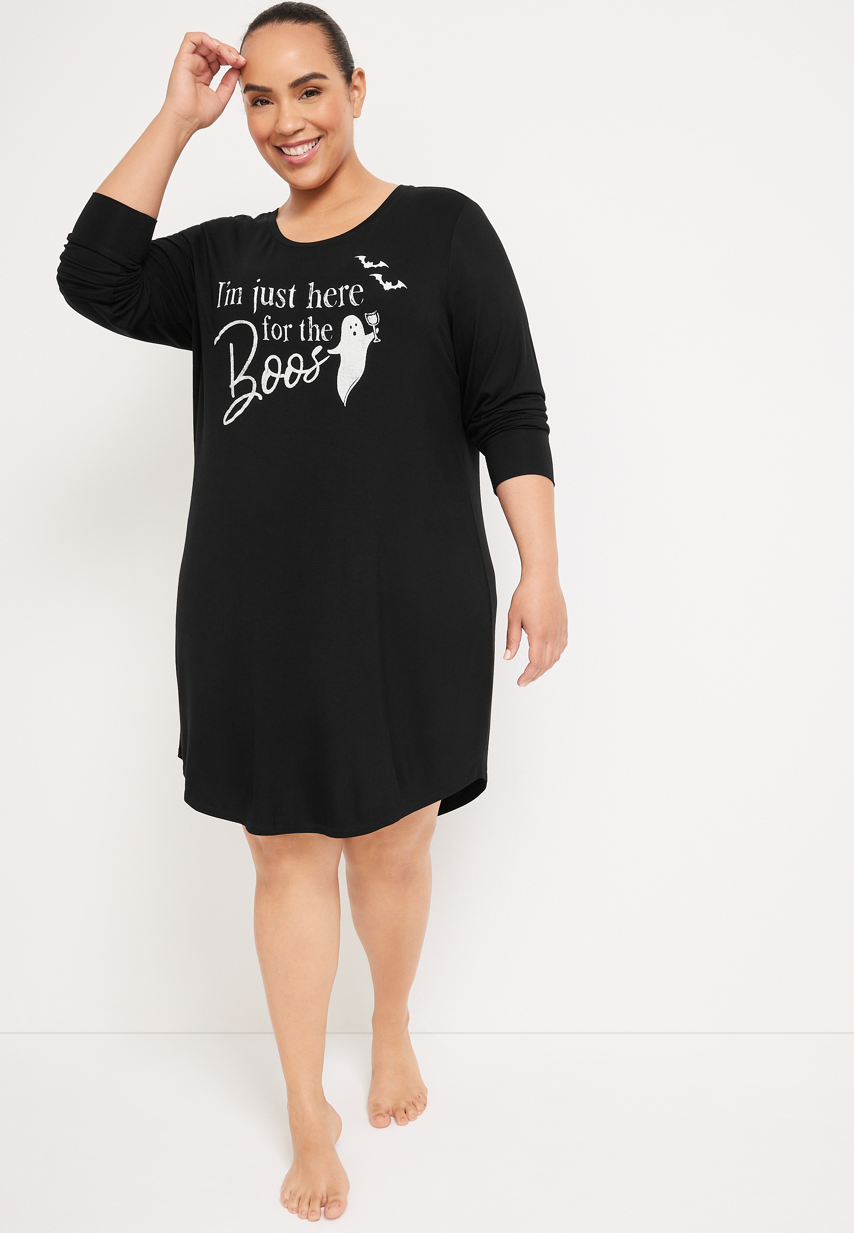 Plus Size Here For The Boos Graphic Long Sleeve Pajama Shirt | maurices