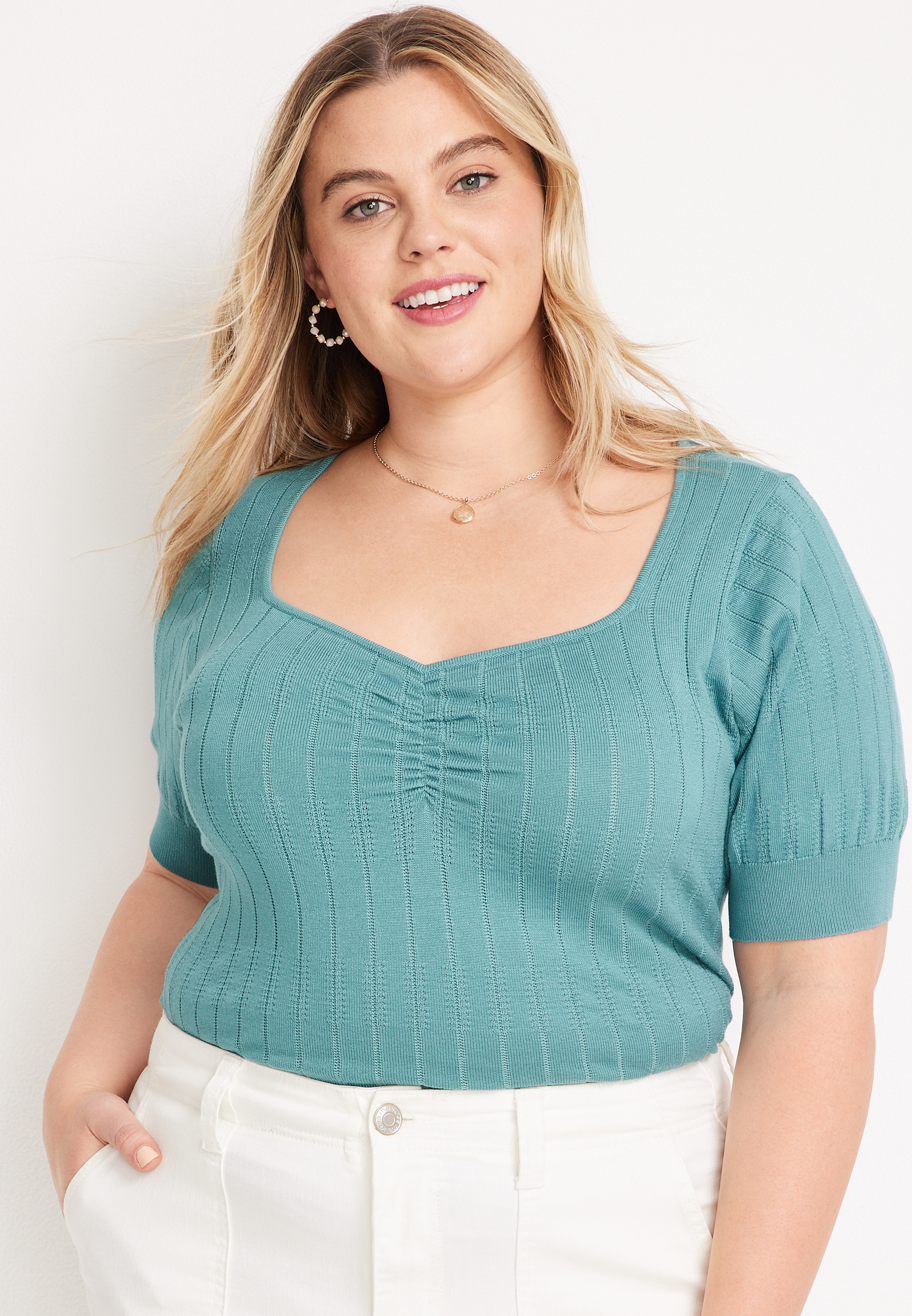 Plus Size Sweetheart Neck Short Sleeve Sweater | maurices