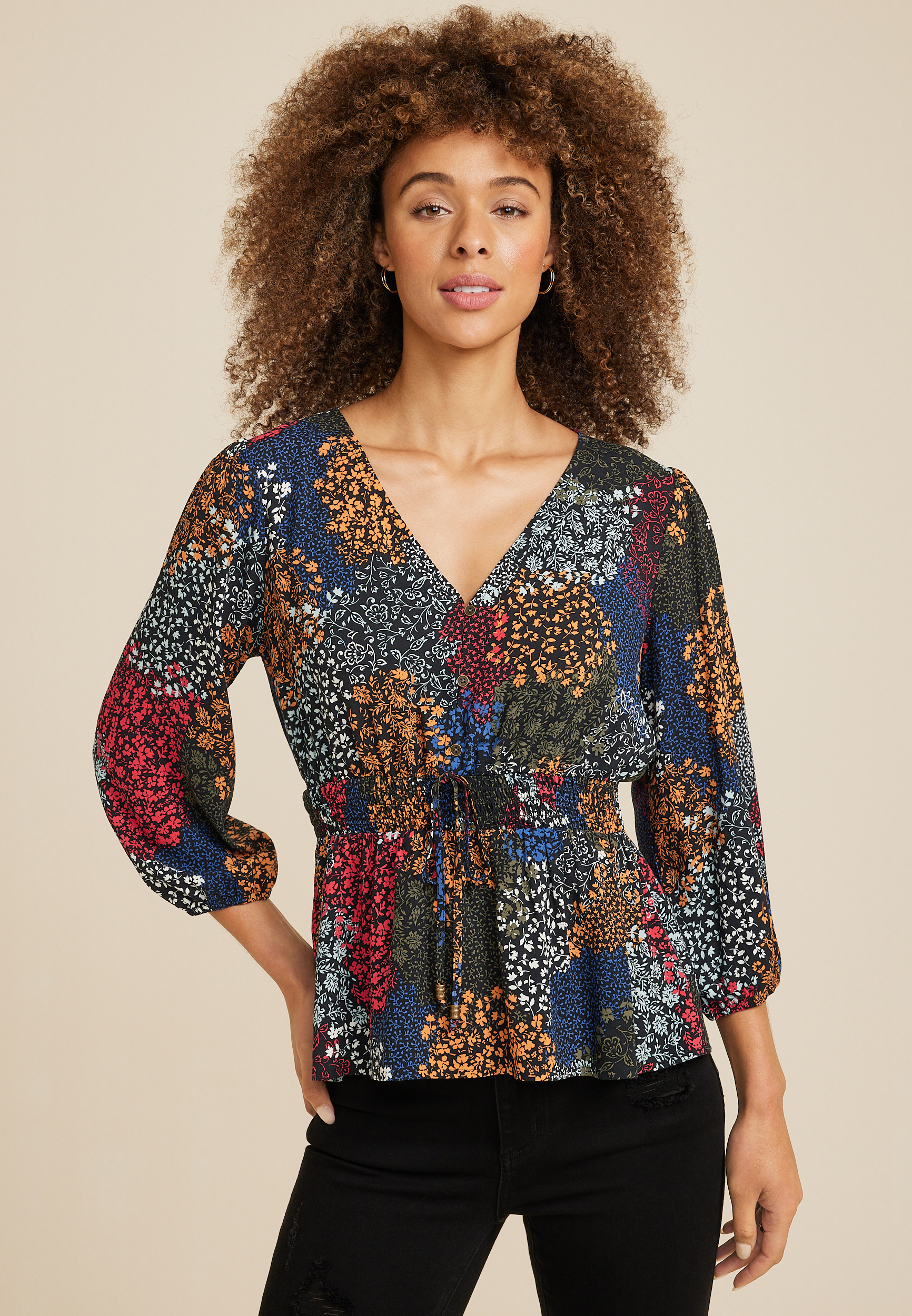 Floral Smocked Peplum Top Maurices