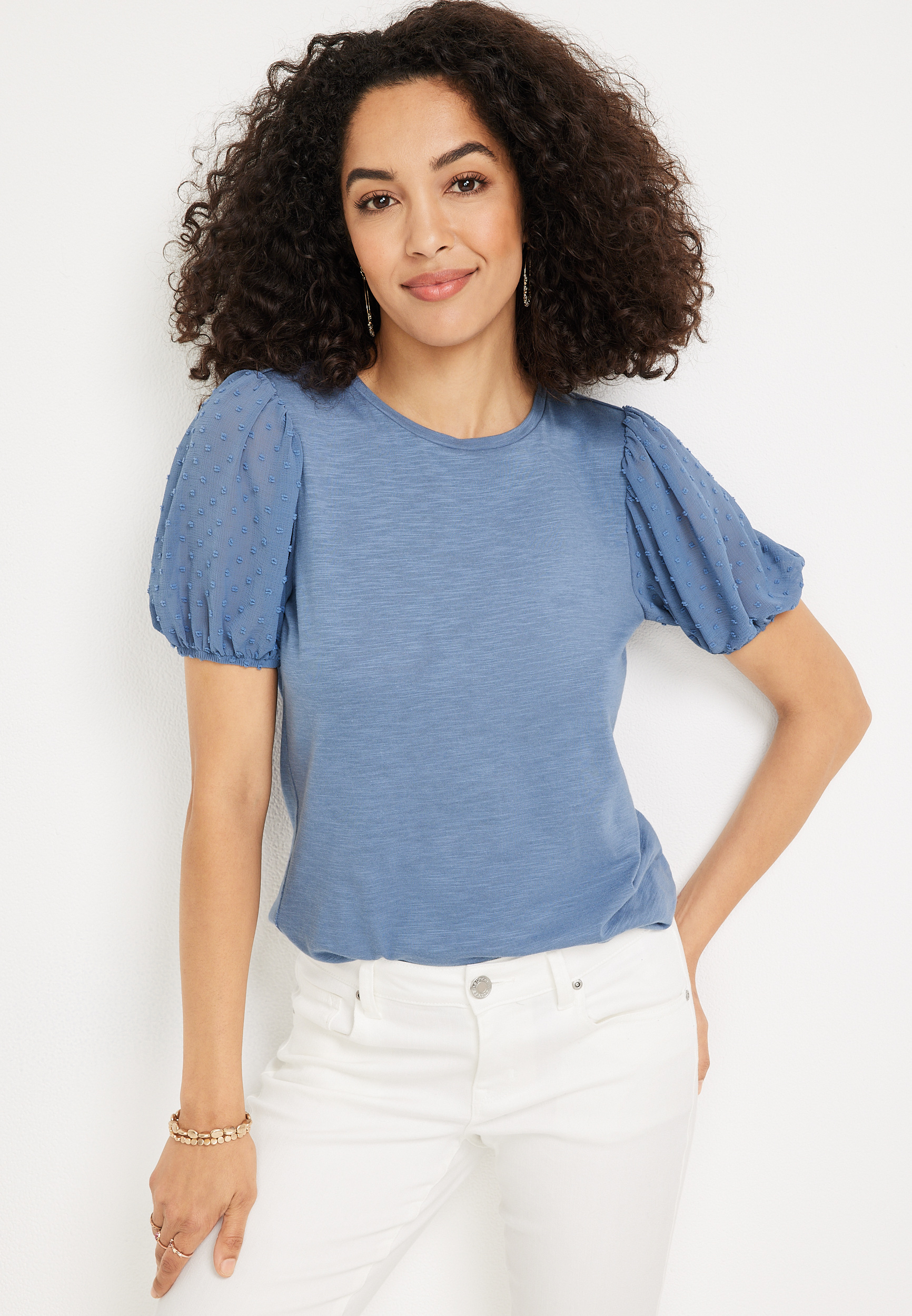 Clip Dot Sleeve Tee | maurices
