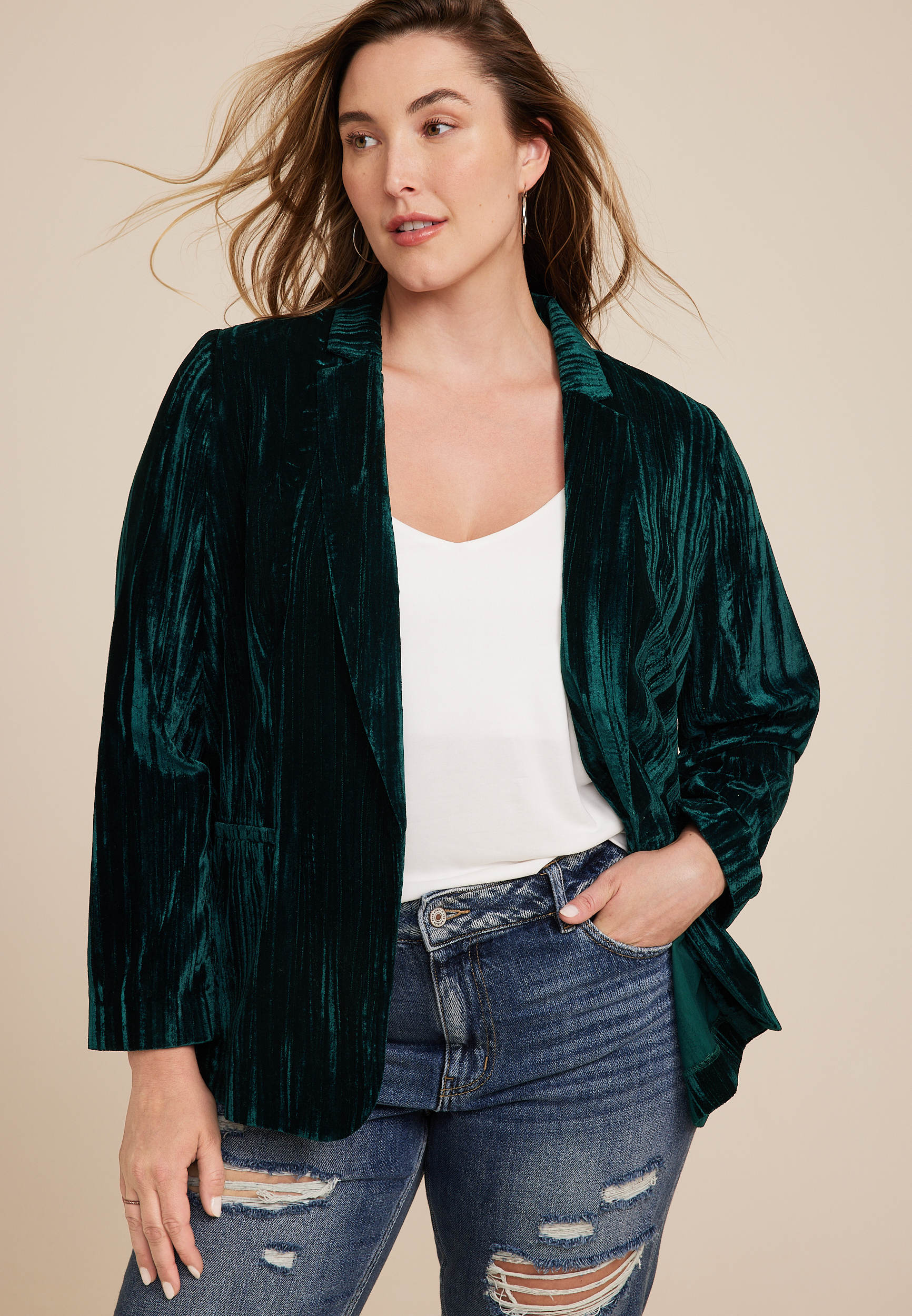 Plus Size Versa Green Velvet Blazer | maurices