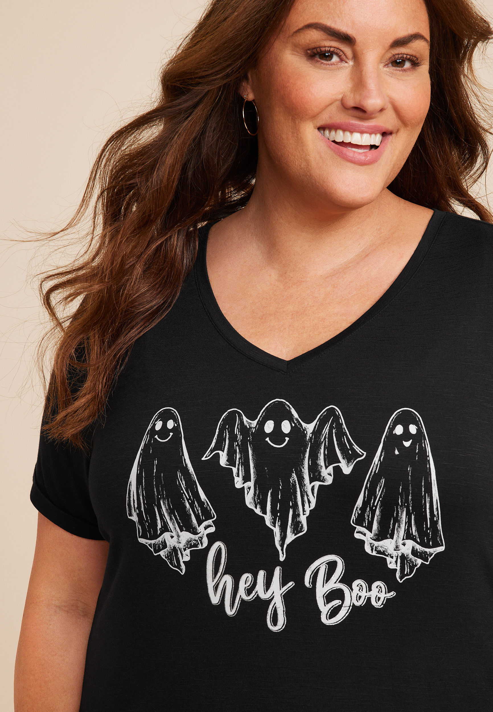 Plus Size Hey Boo Halloween Ghost Graphic Tee | maurices