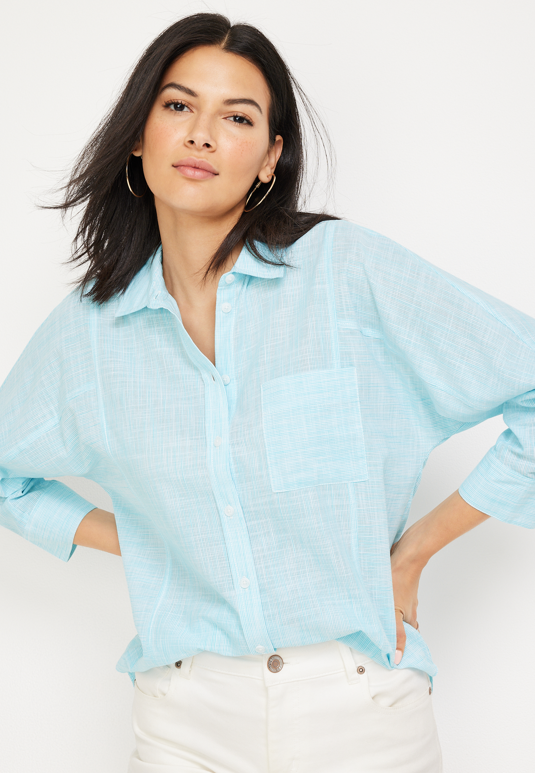 Turquoise Striped Button Down Shirt | maurices