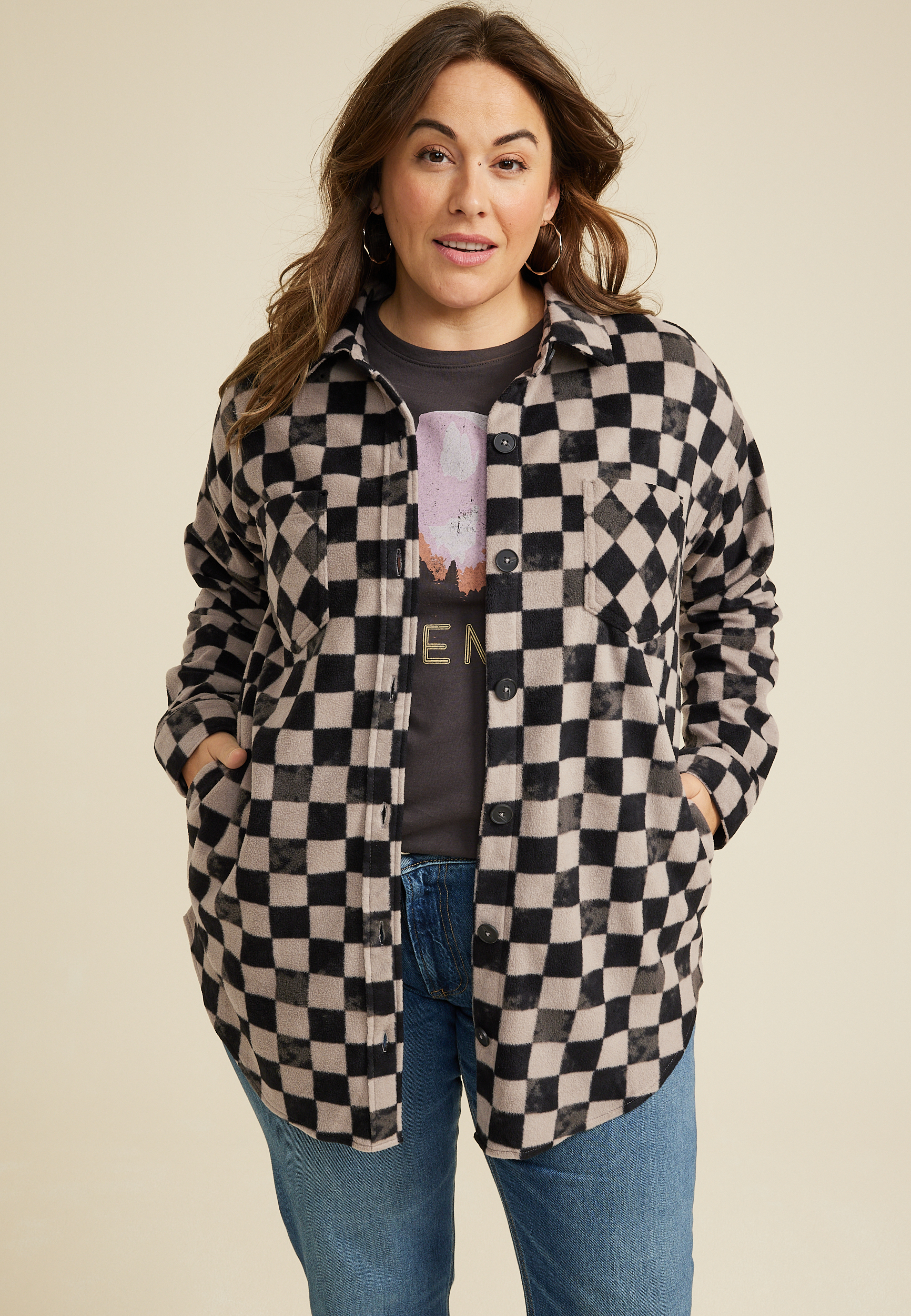 Plus Size Wilder Checkered Fleece Shacket | maurices