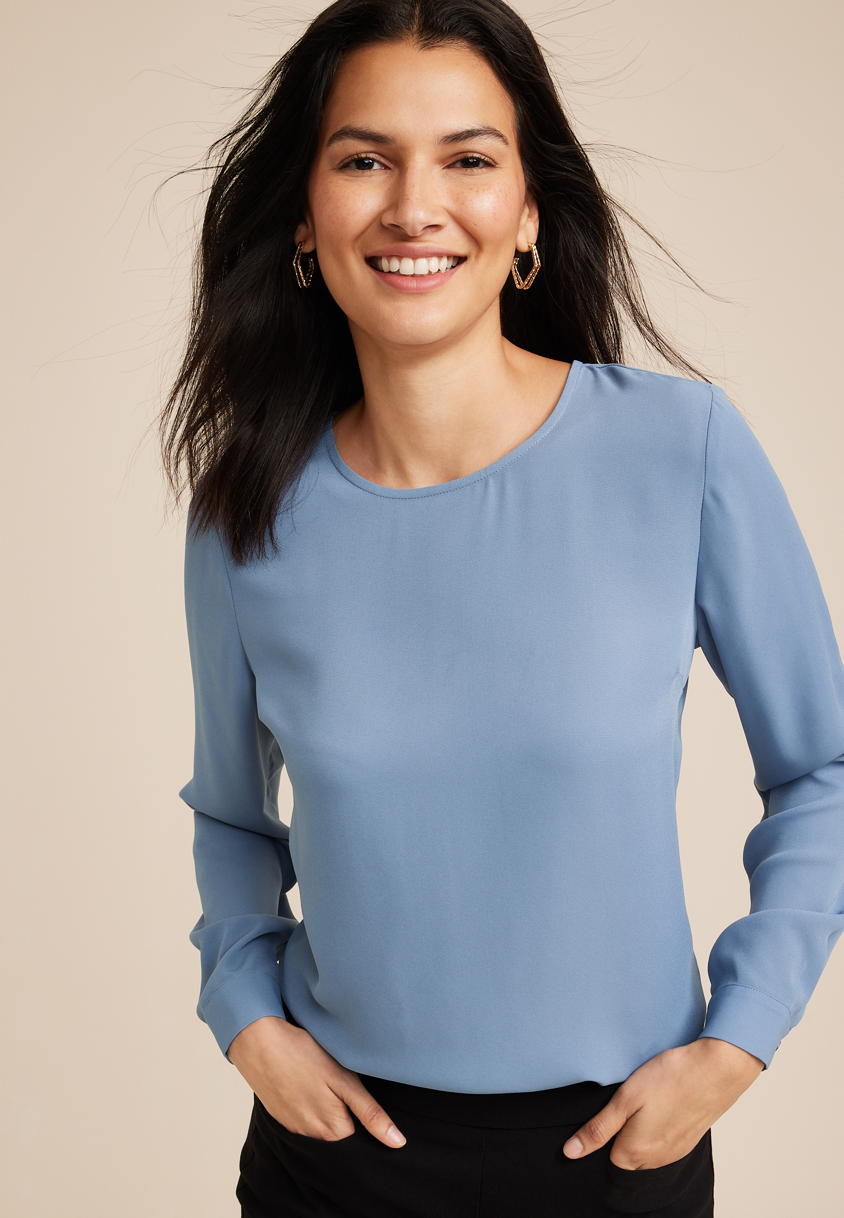 Delton Button Back Blouse | maurices