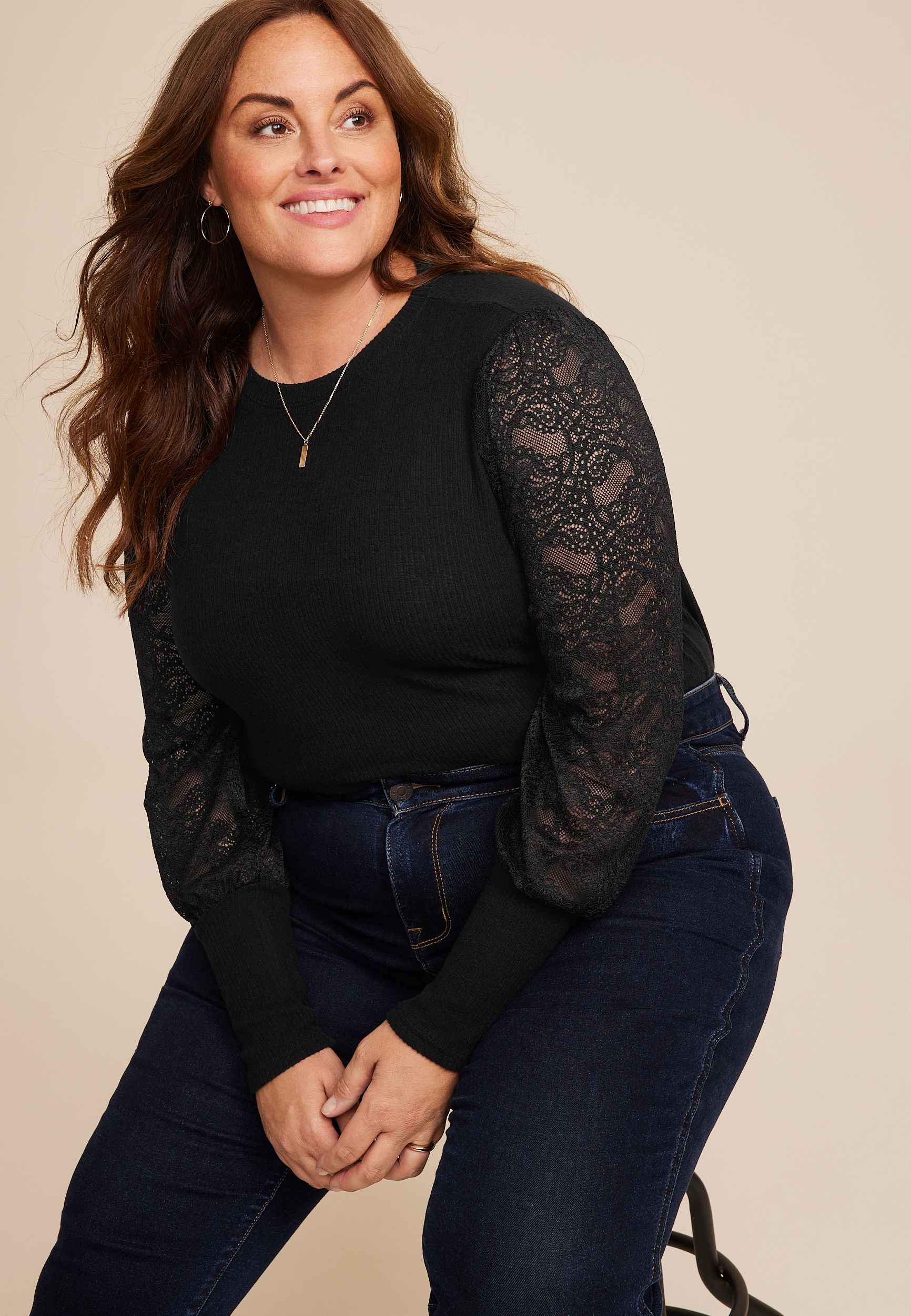 Plus Size Black Lace Blouse
