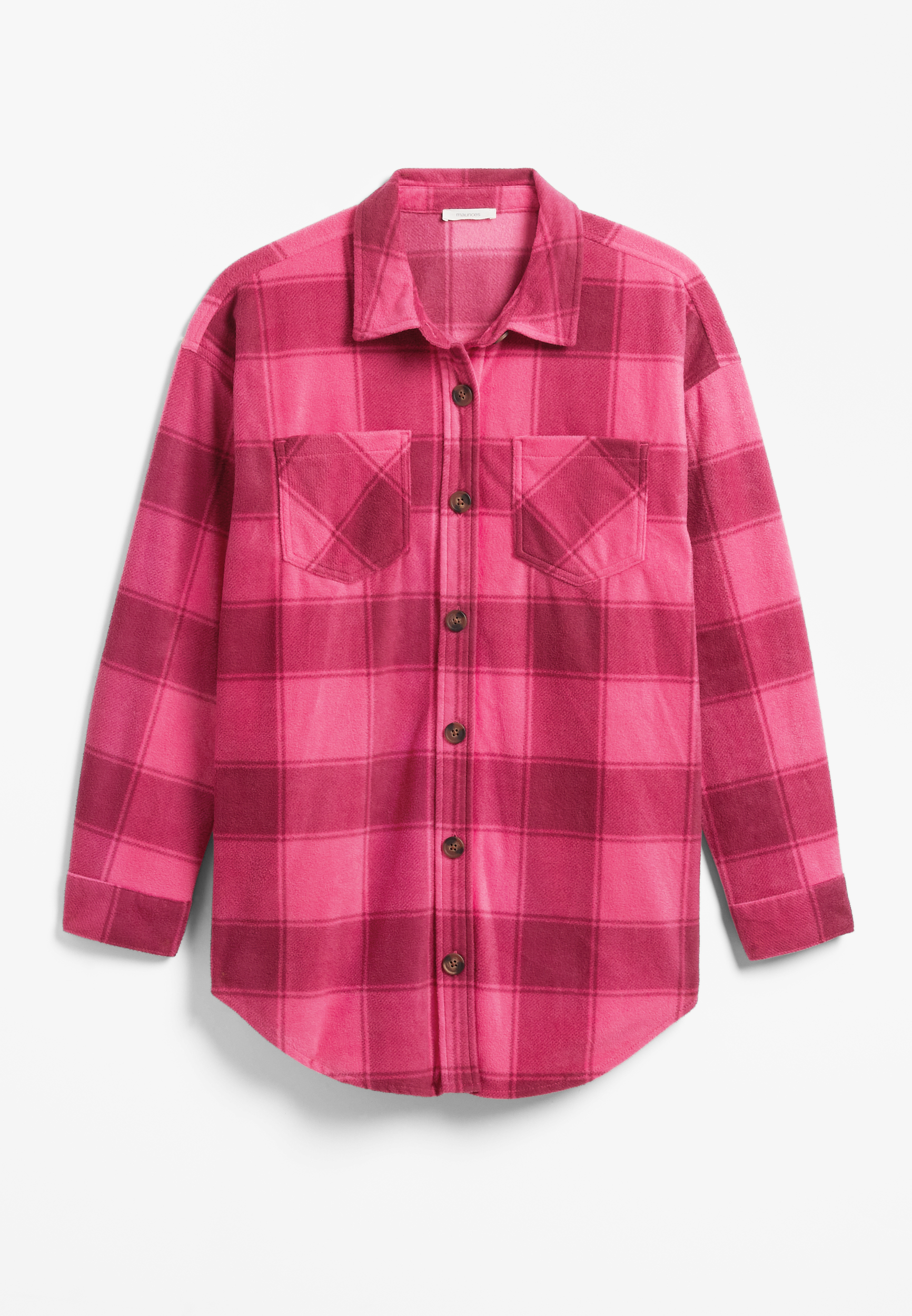 Wilder Pink Checkered Fleece Shacket | maurices