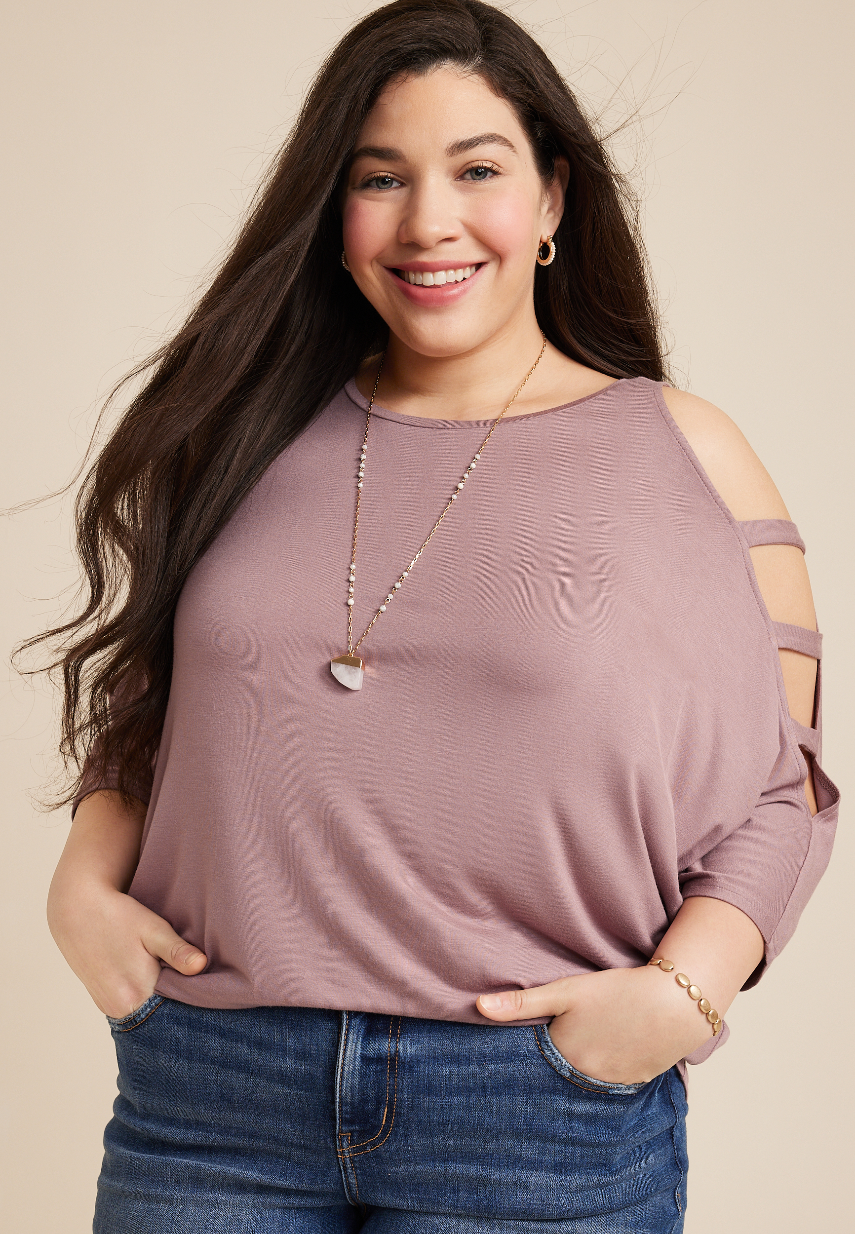 Plus Size edgely™ Ladder Sleeve Cold Shoulder Top | maurices