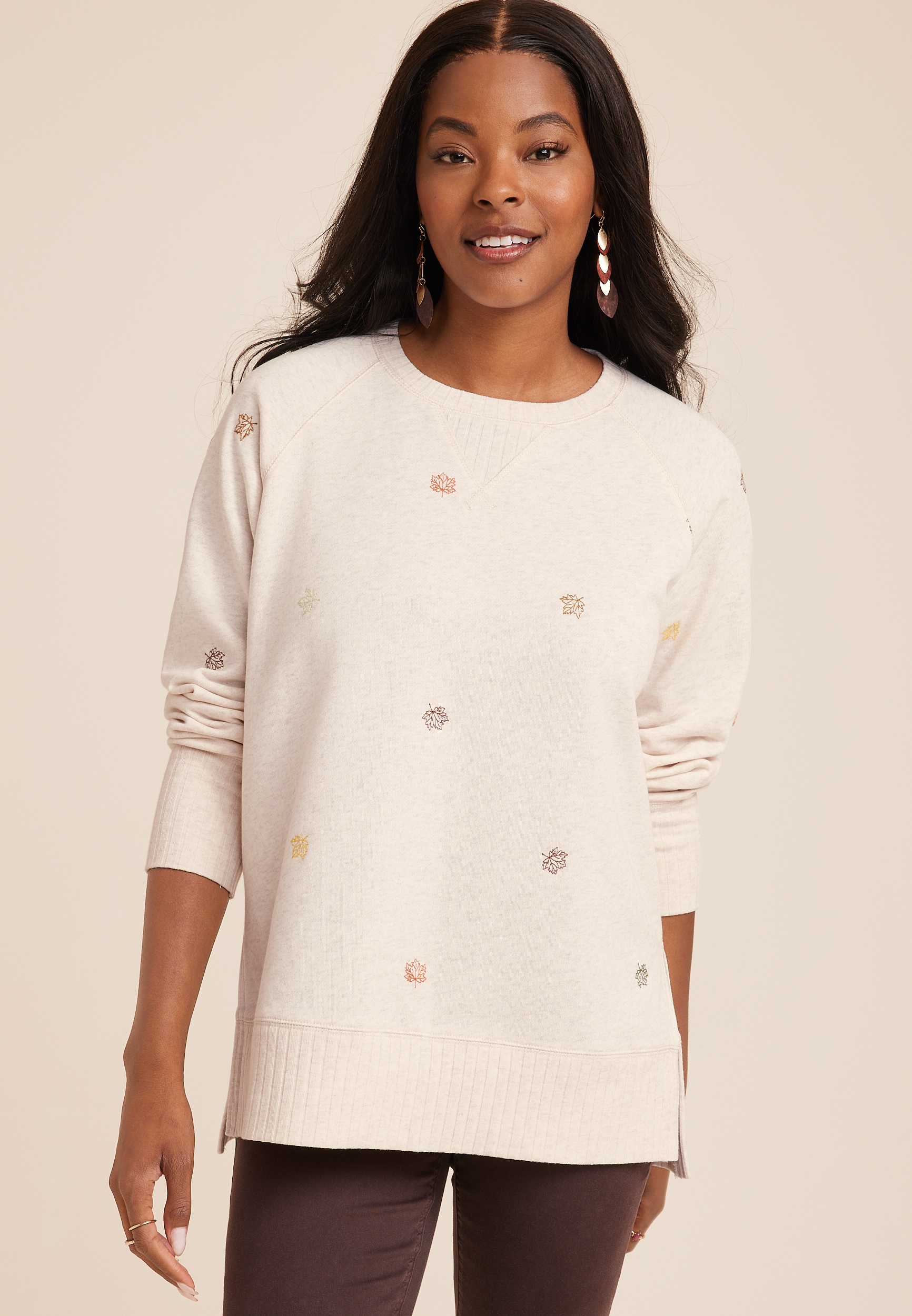 Willowsoft Leaf Embroidered Sweatshirt | maurices