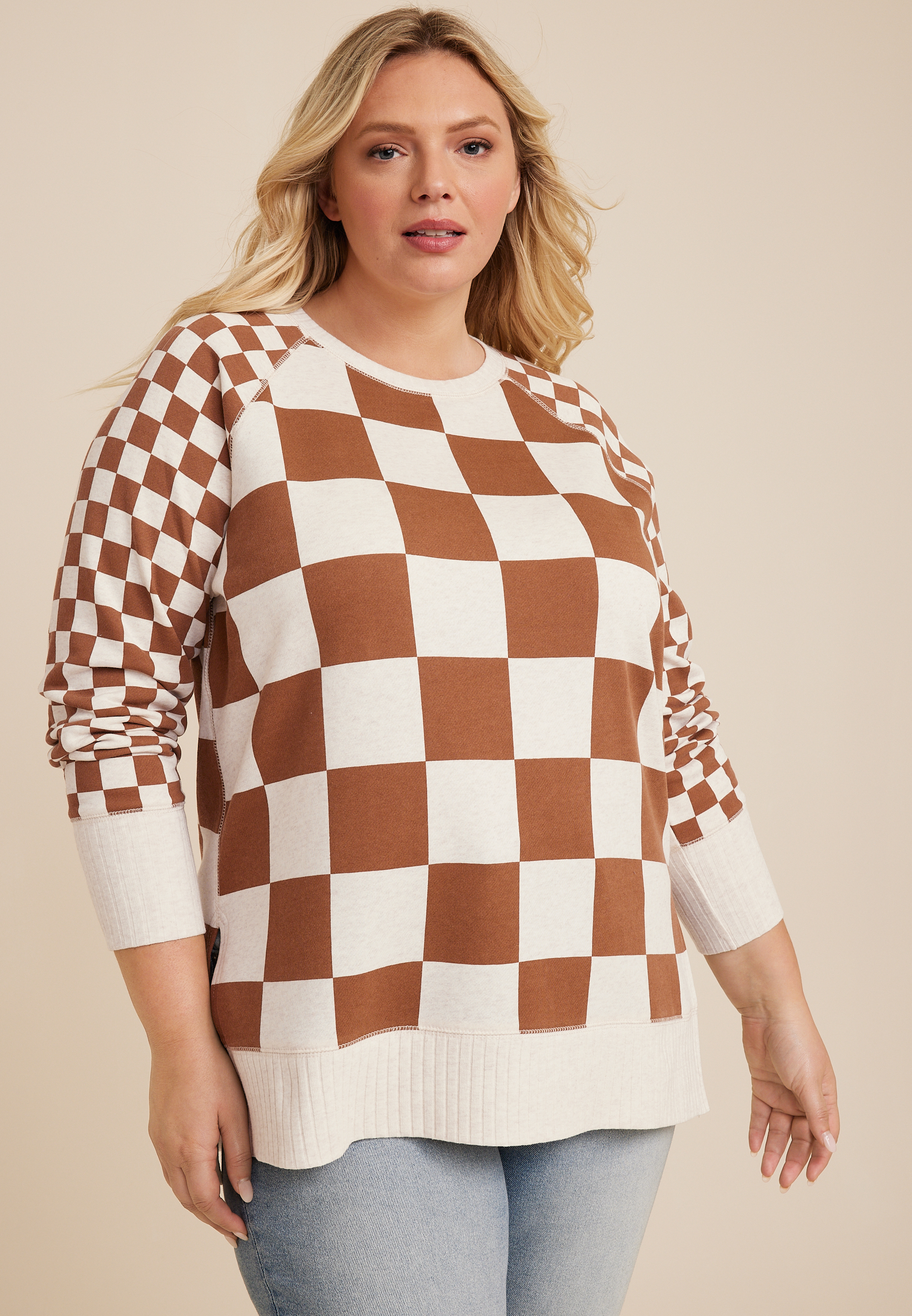 Plus Size Willowsoft Checkered Sweatshirt | maurices