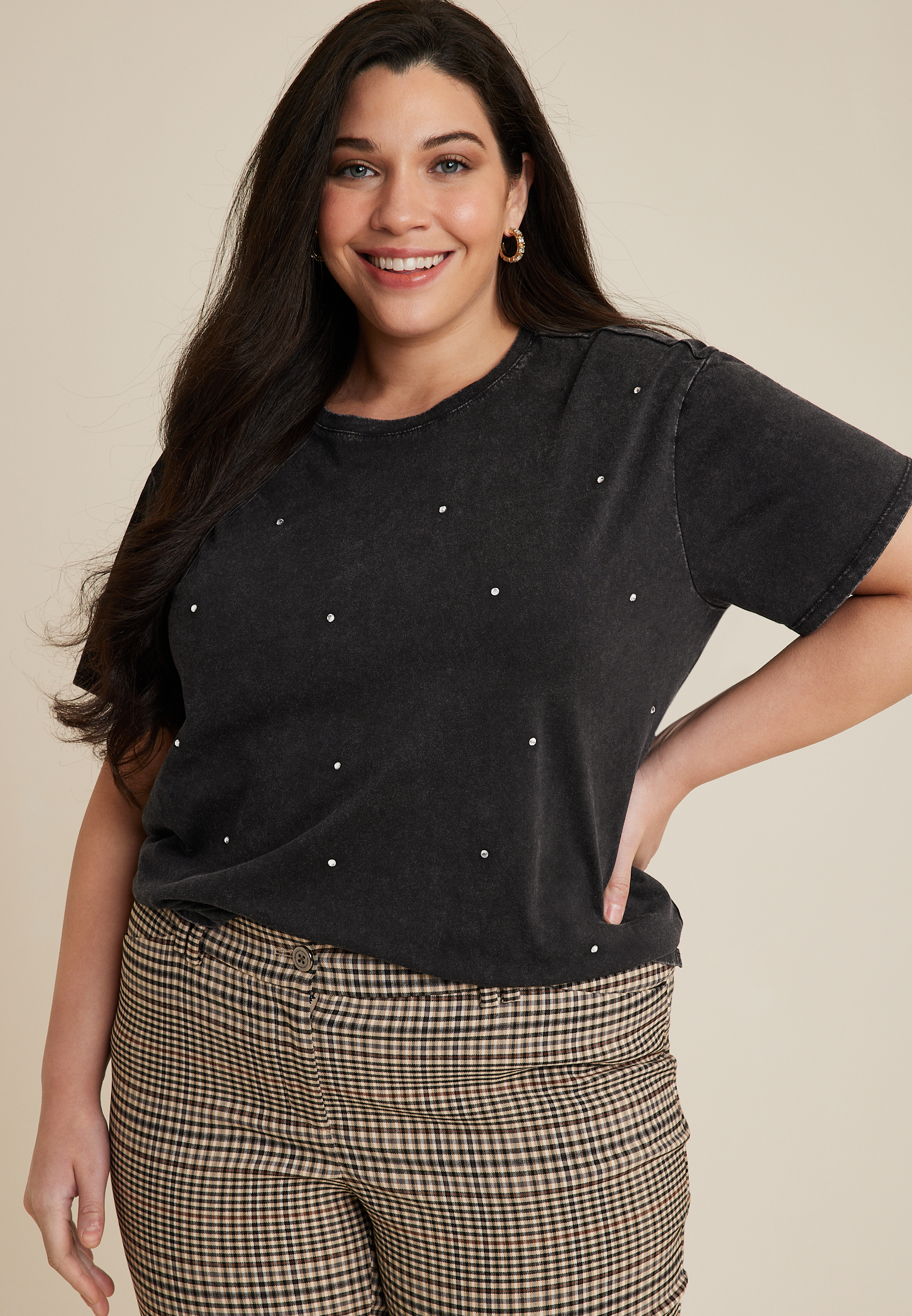 Plus Size Edgely™ Rhinestone Embellished Crew Neck Tee Maurices