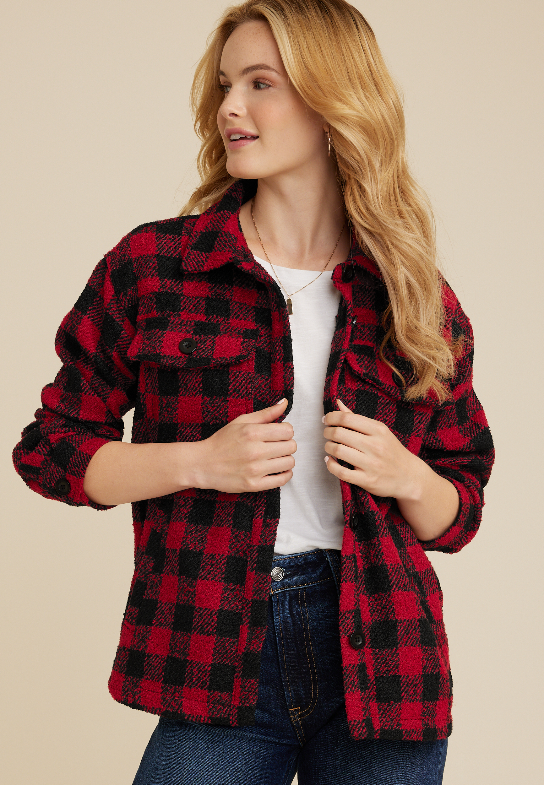 Red Buffalo Plaid Short Shacket | maurices
