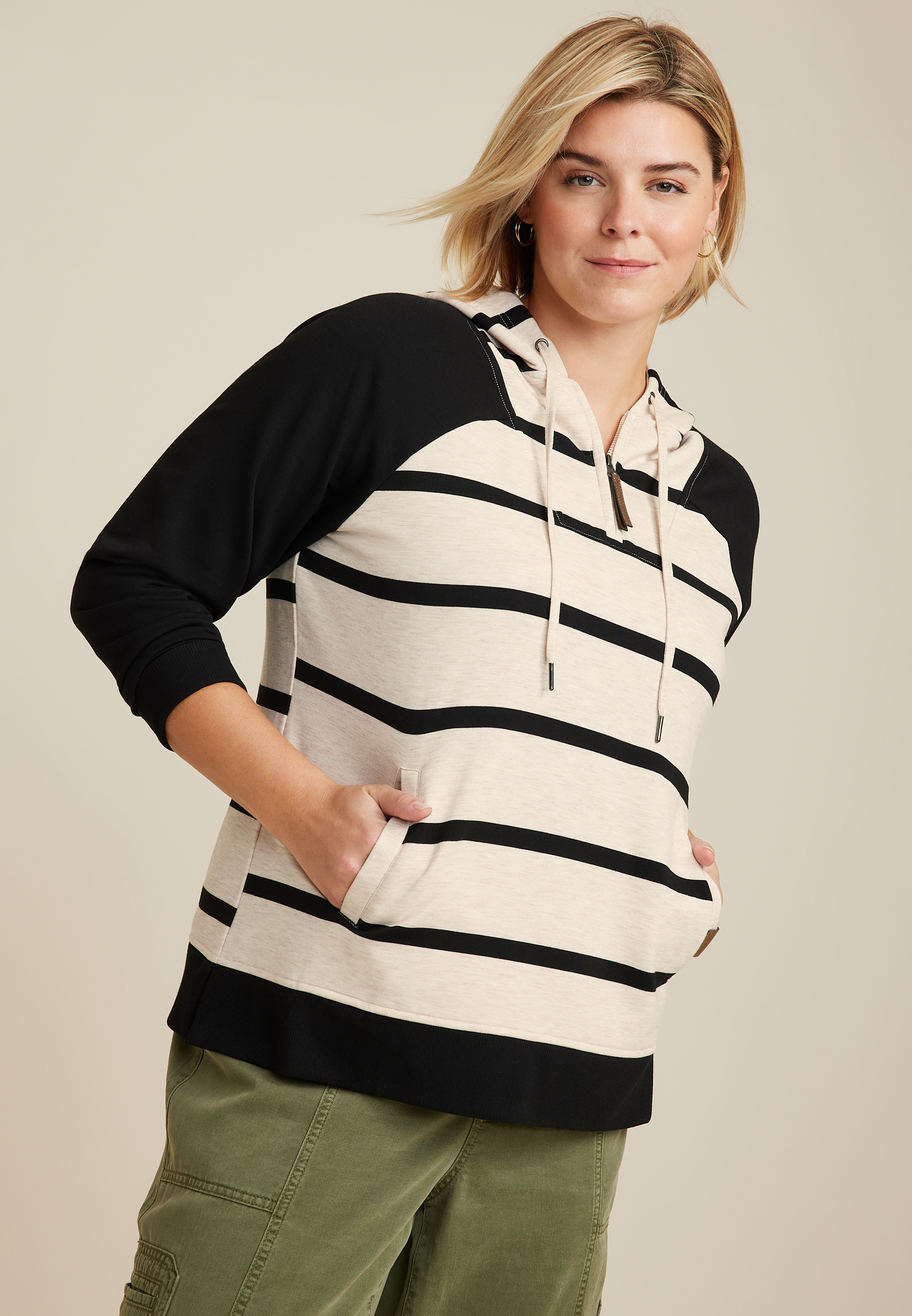 Plus Size Homeward Striped Fleece Hoodie Maurices