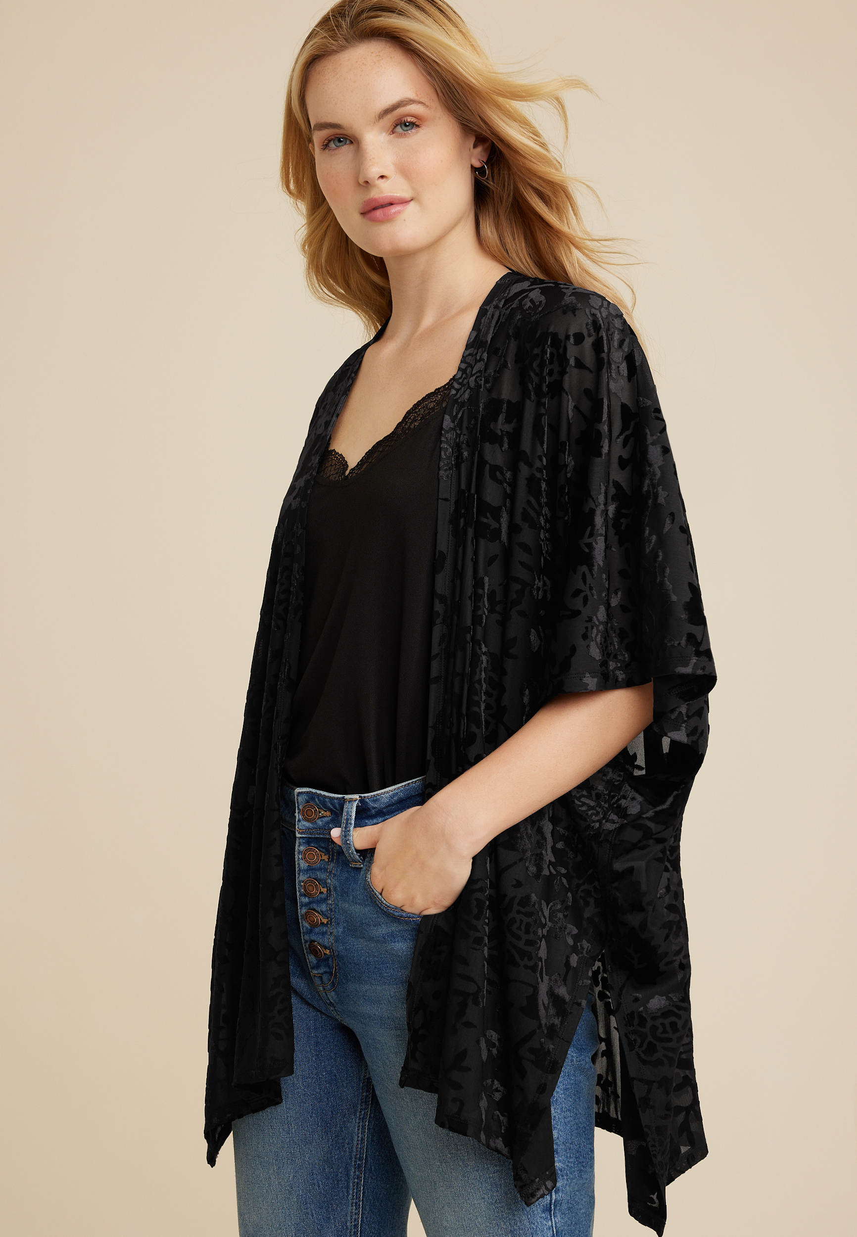 Black Velvet Burnout Ruana | maurices