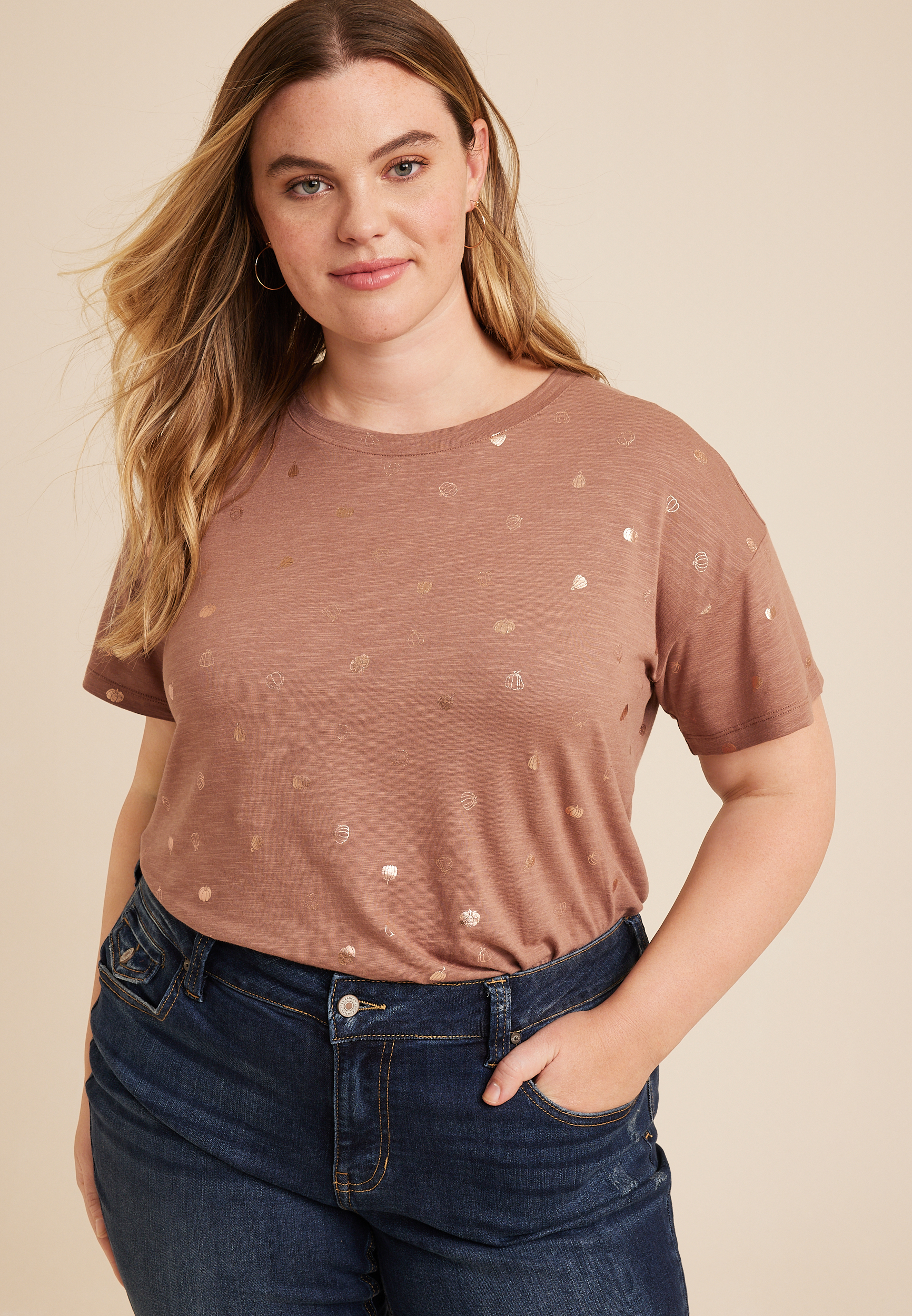Plus Size 24/7 Dawson Pumpkin Drop Shoulder Tee | maurices