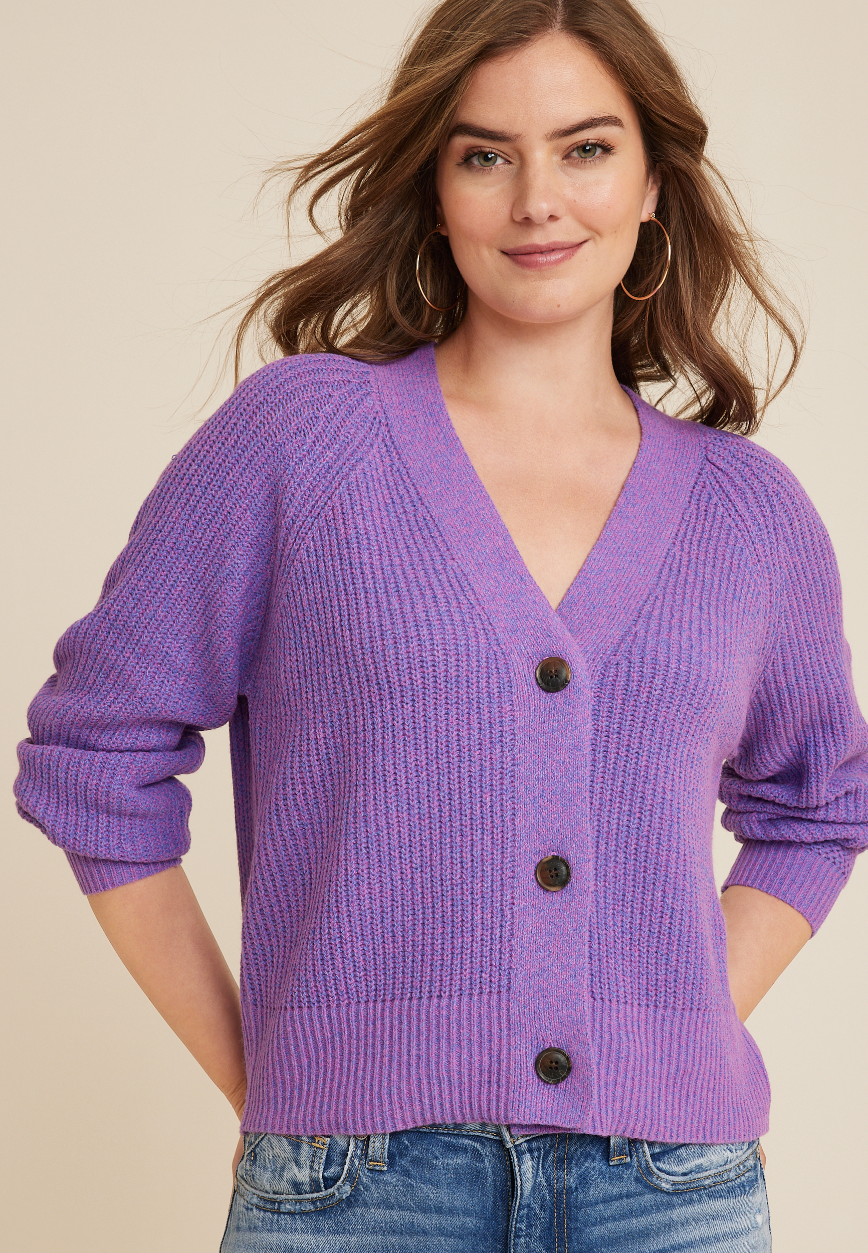 Raglan Cropped Button Down Cardigan | maurices