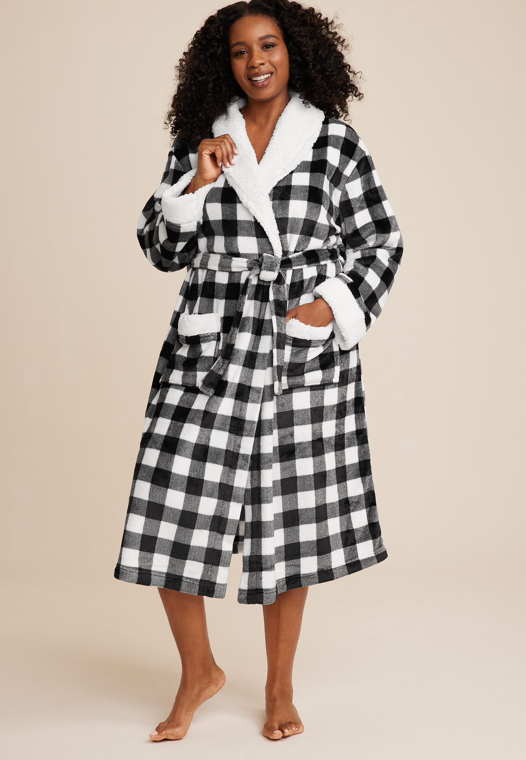 Plus Size Sherpa Trim Long Robe | maurices