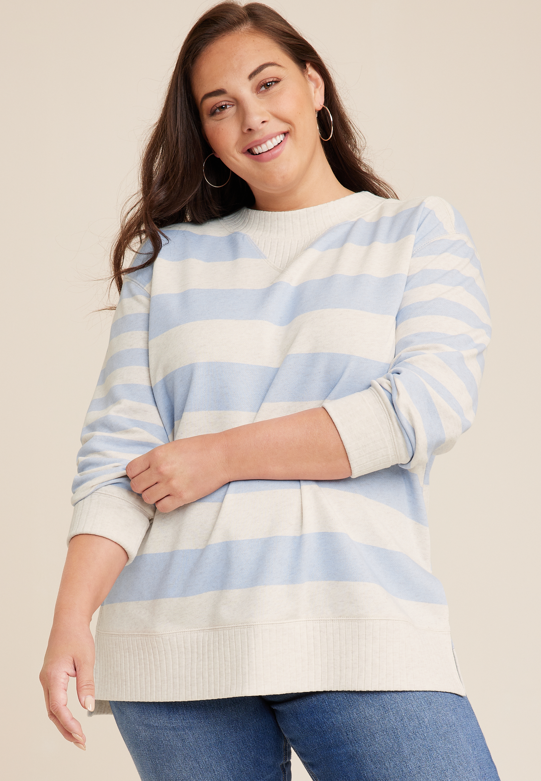 Plus Size Willowsoft Striped Sweatshirt | maurices