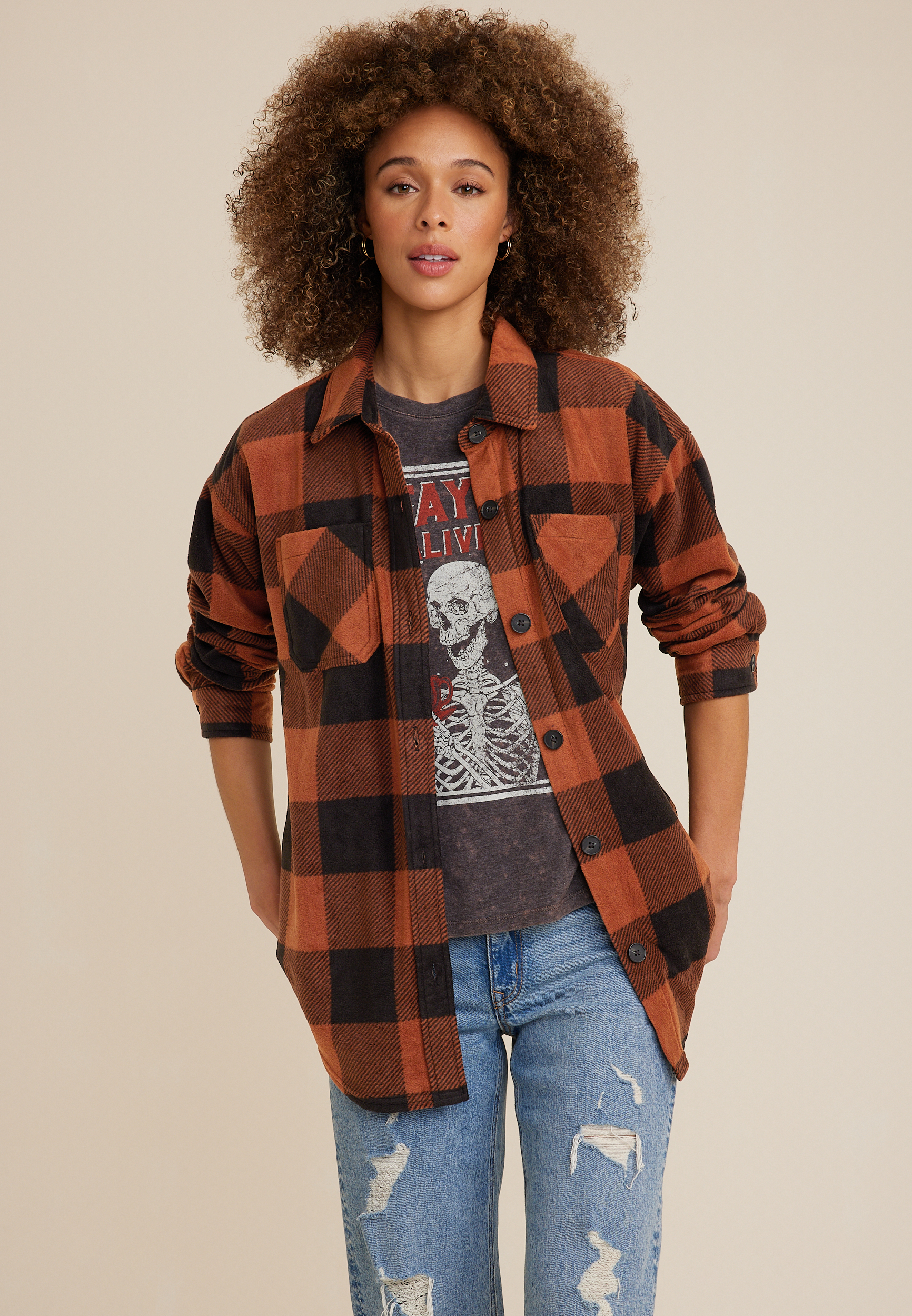 Wilder Buffalo Plaid Fleece Shacket | maurices