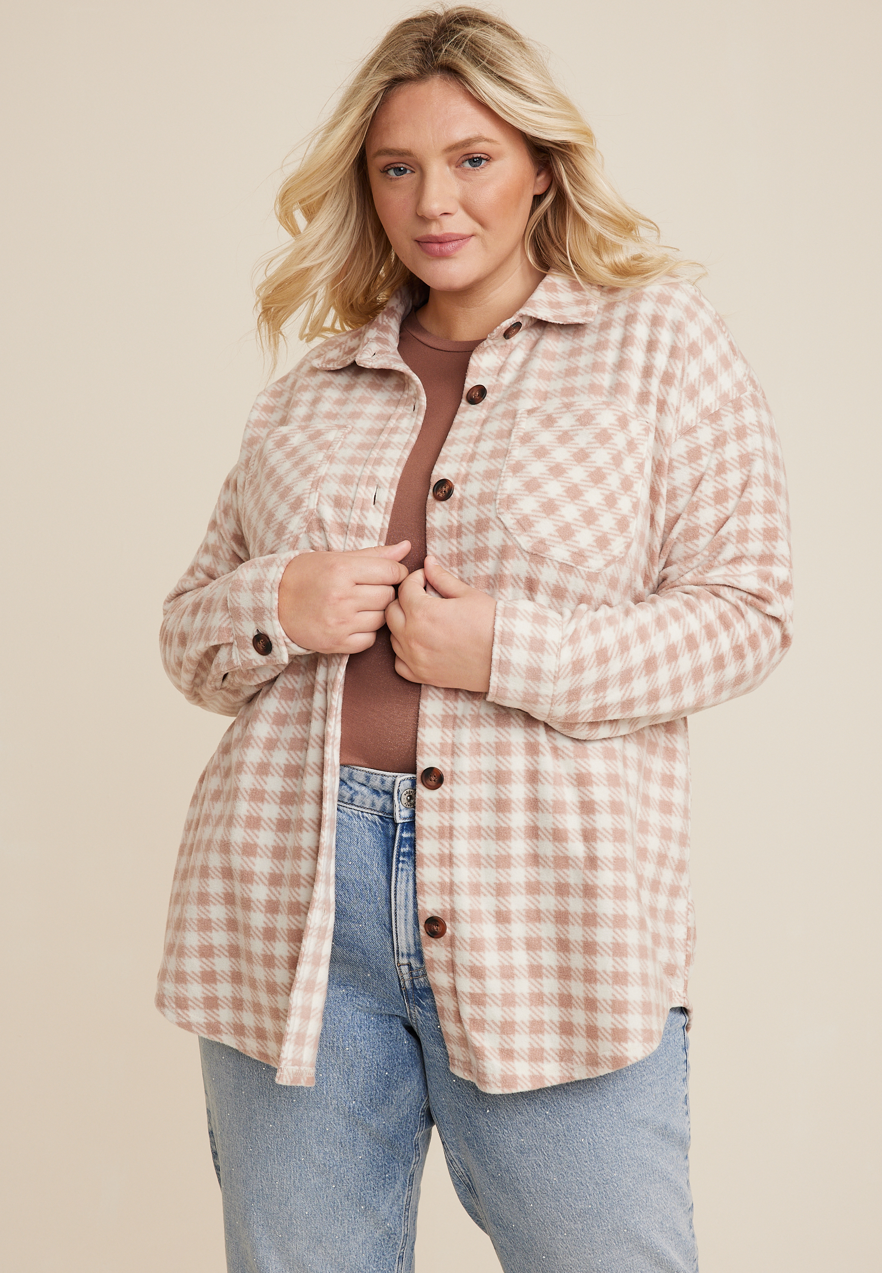Plus Size Wilder Checkered Fleece Shacket | maurices